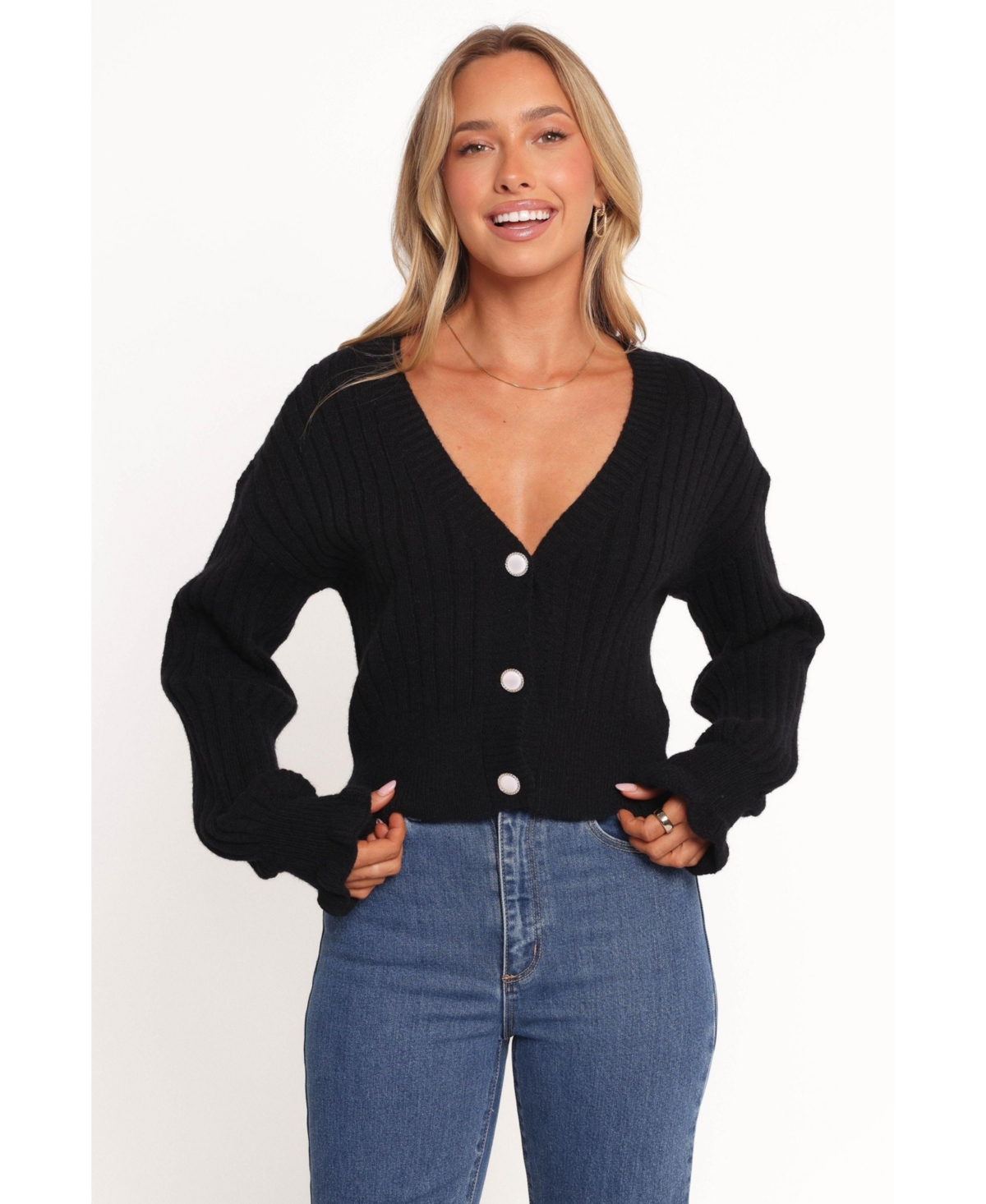 Click here for Petal and Pup Womens Zana Ribbed Ruffle Cuff Knit... prices