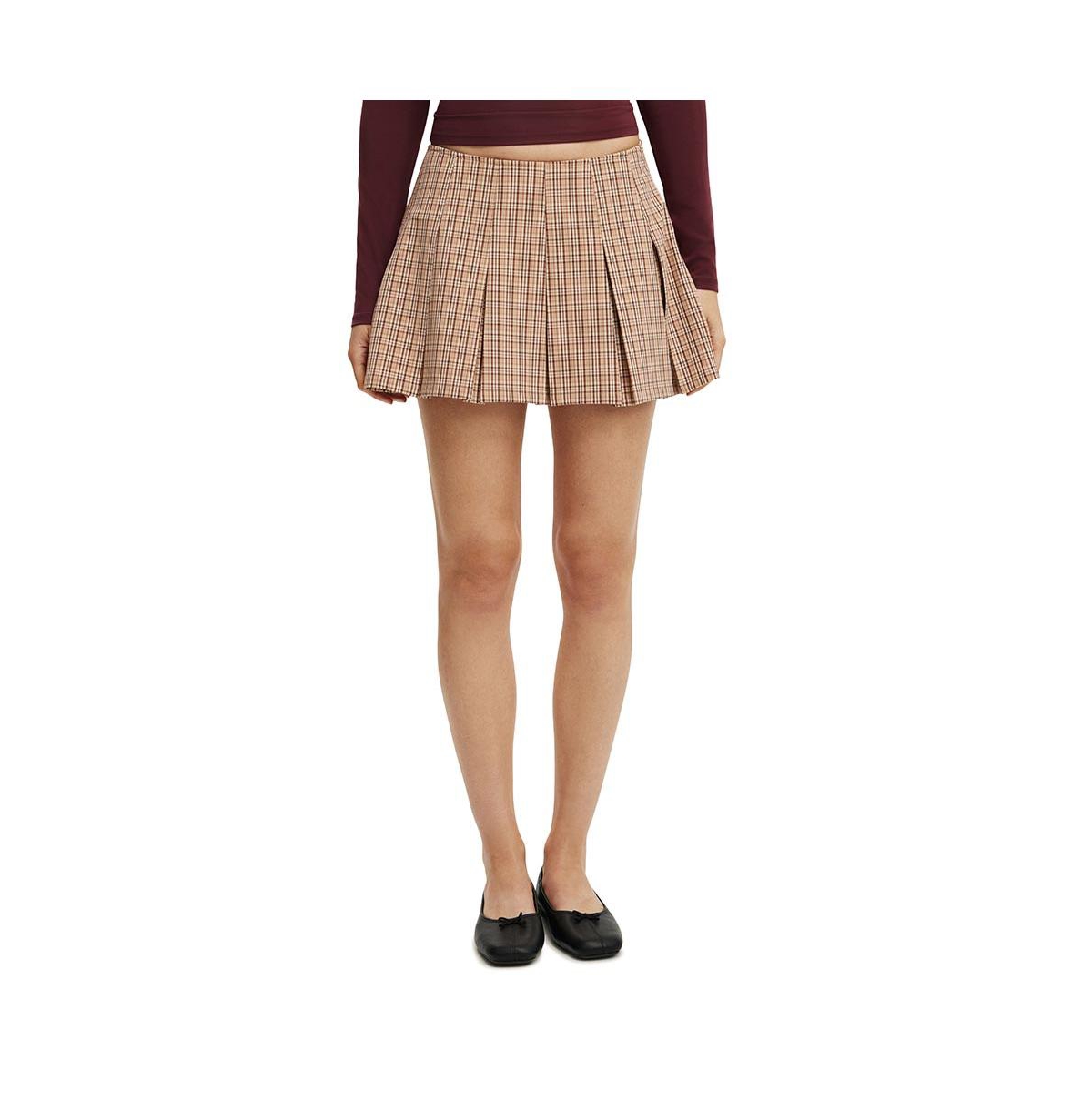 Click here for Cotton On Womens Mae Pleated Mini Skirt - Brown ch... prices