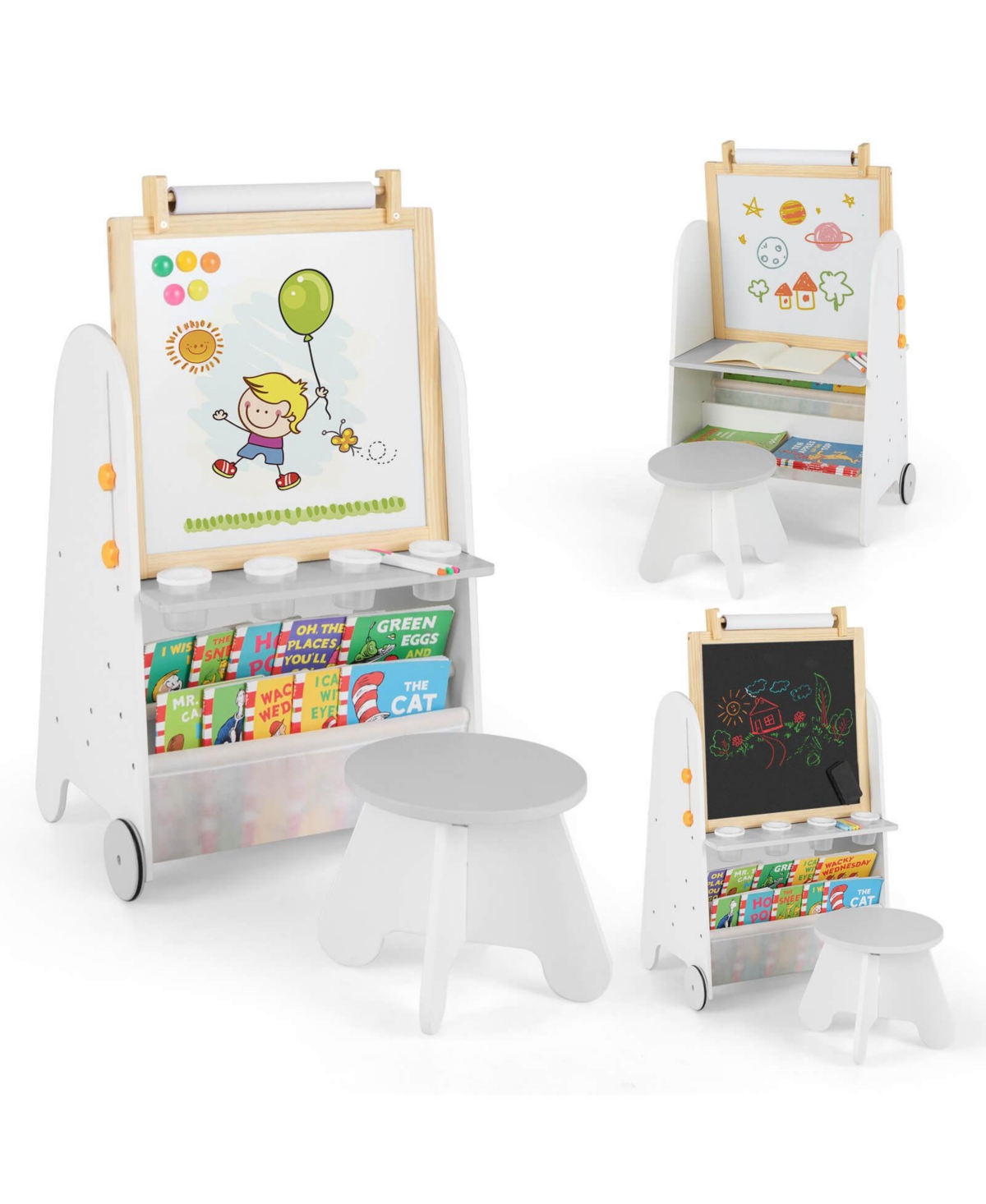 Click here for 4-in-1 Kids Art Easel with Stool with Magnetic Whi... prices