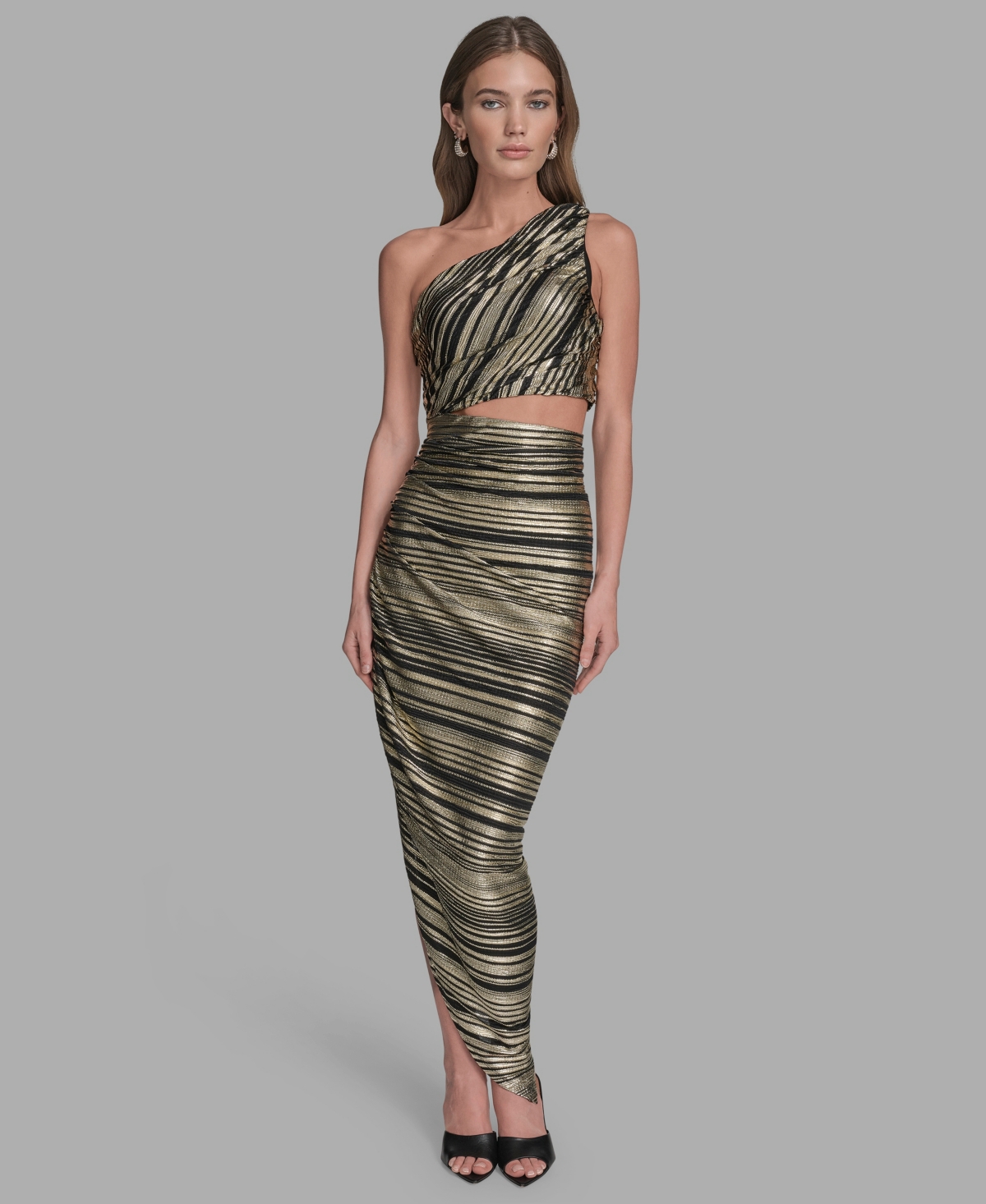 Click here for Bcbg Womens Striped Asymmetrical One Shoulder Midi... prices