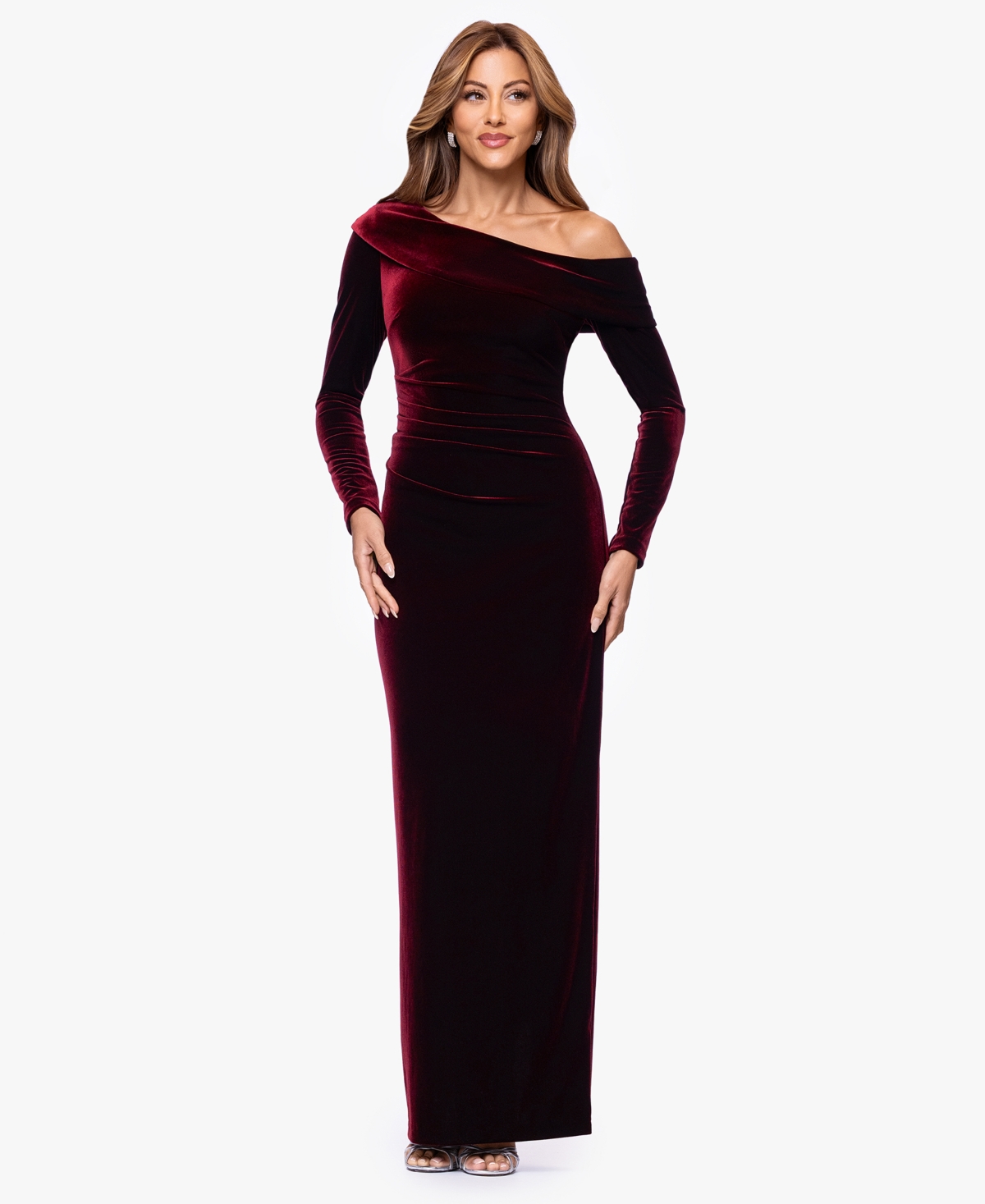 Click here for Xscape Womens Asymmetric Neck Maxi Dress - Burgund... prices