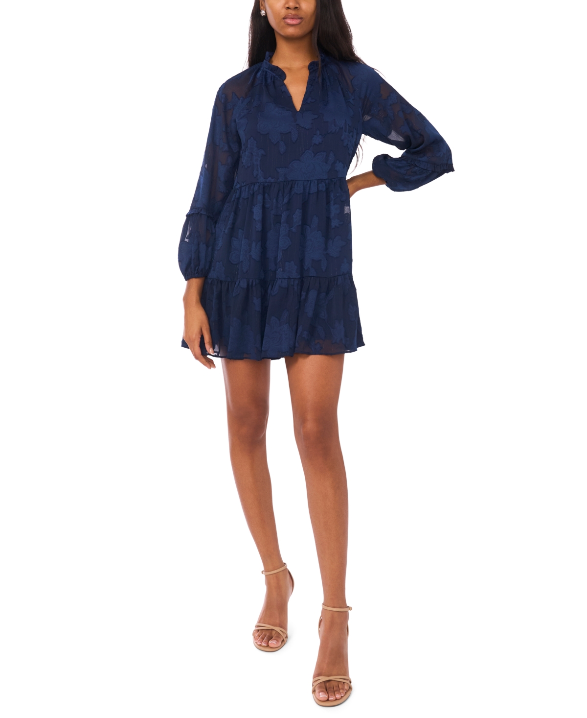 Click here for Msk Petite Ruffle Sleeves Shift Dress - Bahama Nav... prices