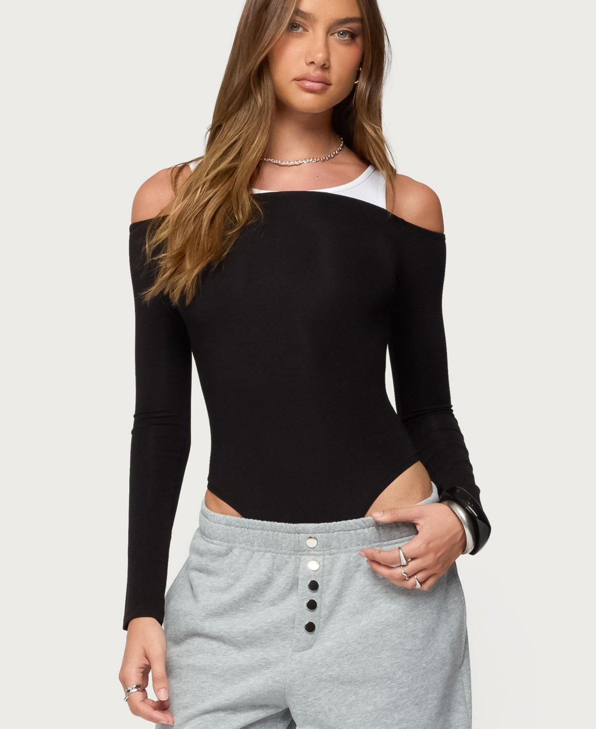 Click here for Edikted Womens Layered Ribbed Off Shoulder Bodysui... prices