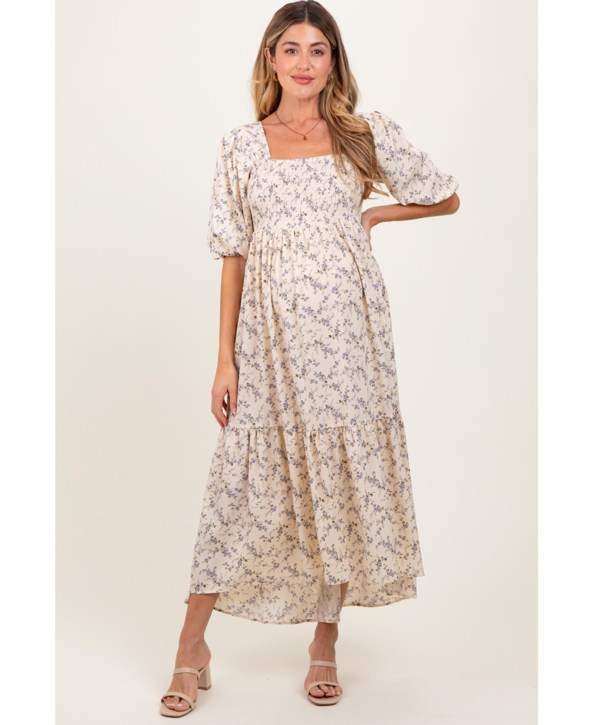 Click here for Pinkblush Maternity Ivory Floral Smocked Hi-Low Pu... prices