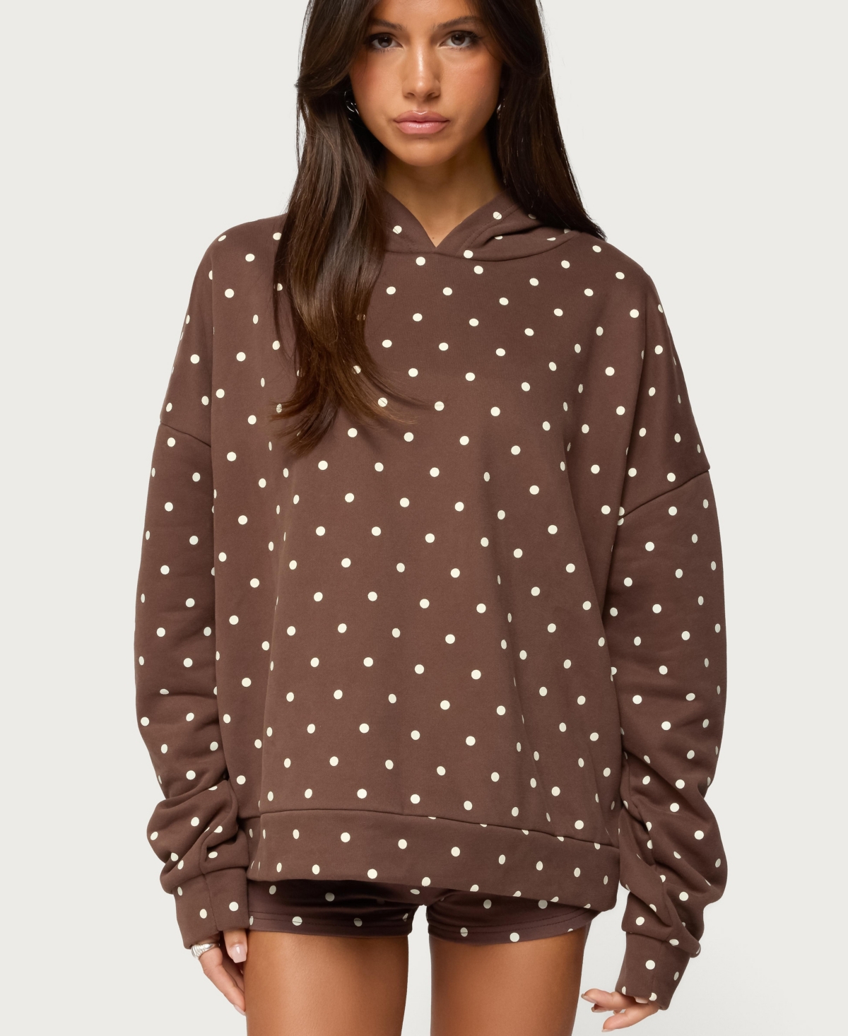 Click here for Edikted Womens Chelsie Polka Dot Hoodie - Brown prices