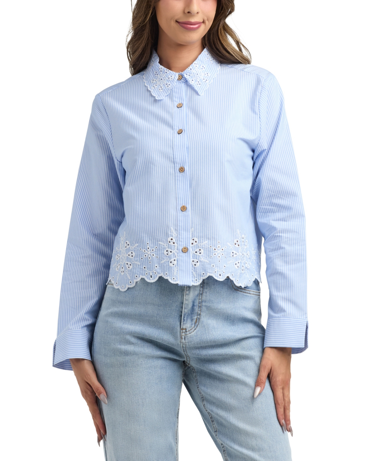 Click here for Bcx Womens Resort Button Up Long Sleeve Shirt - La... prices