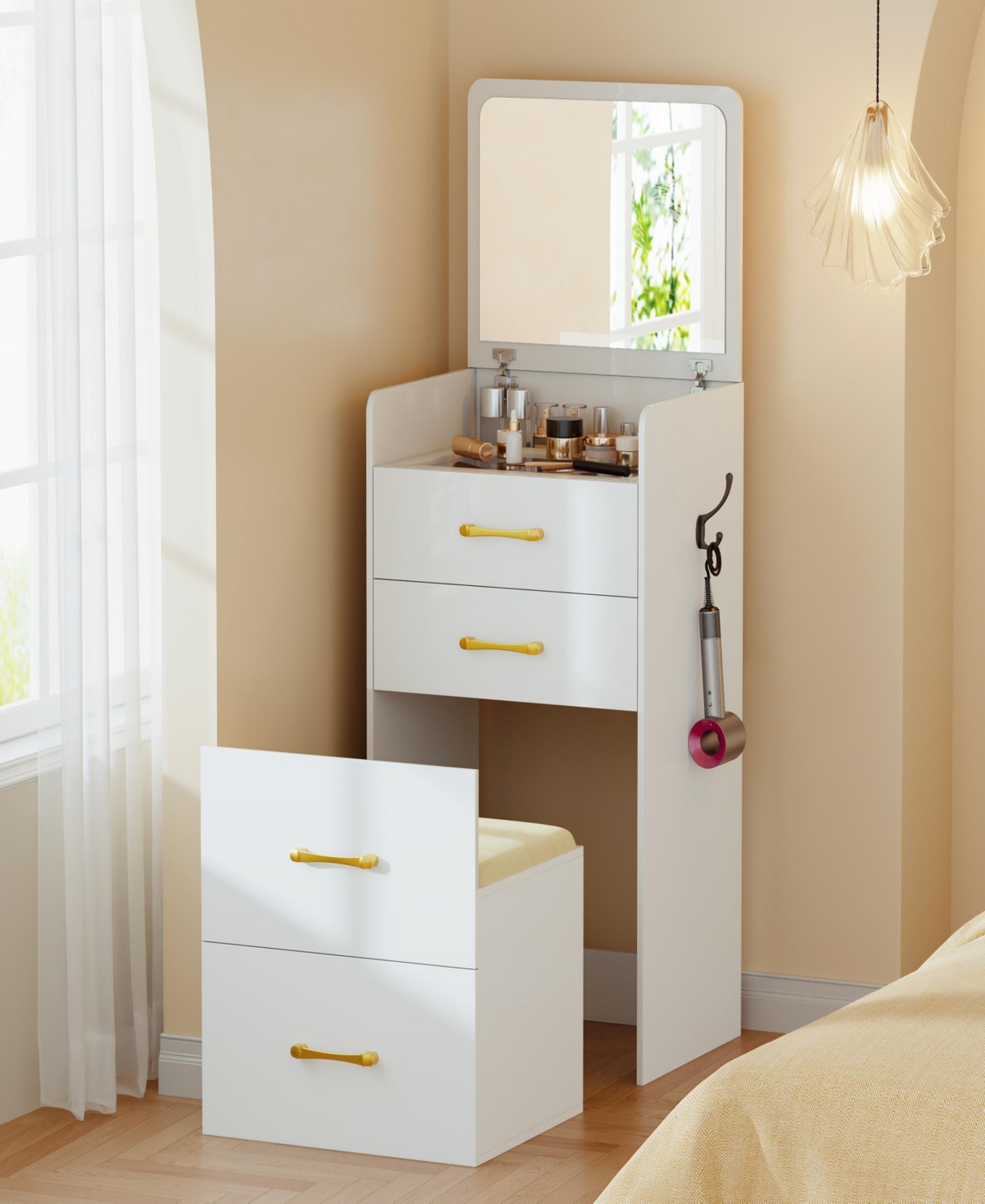 Click here for Vlsrka 3-in-1 Vanity Desk with Flip Mirror  Glass... prices