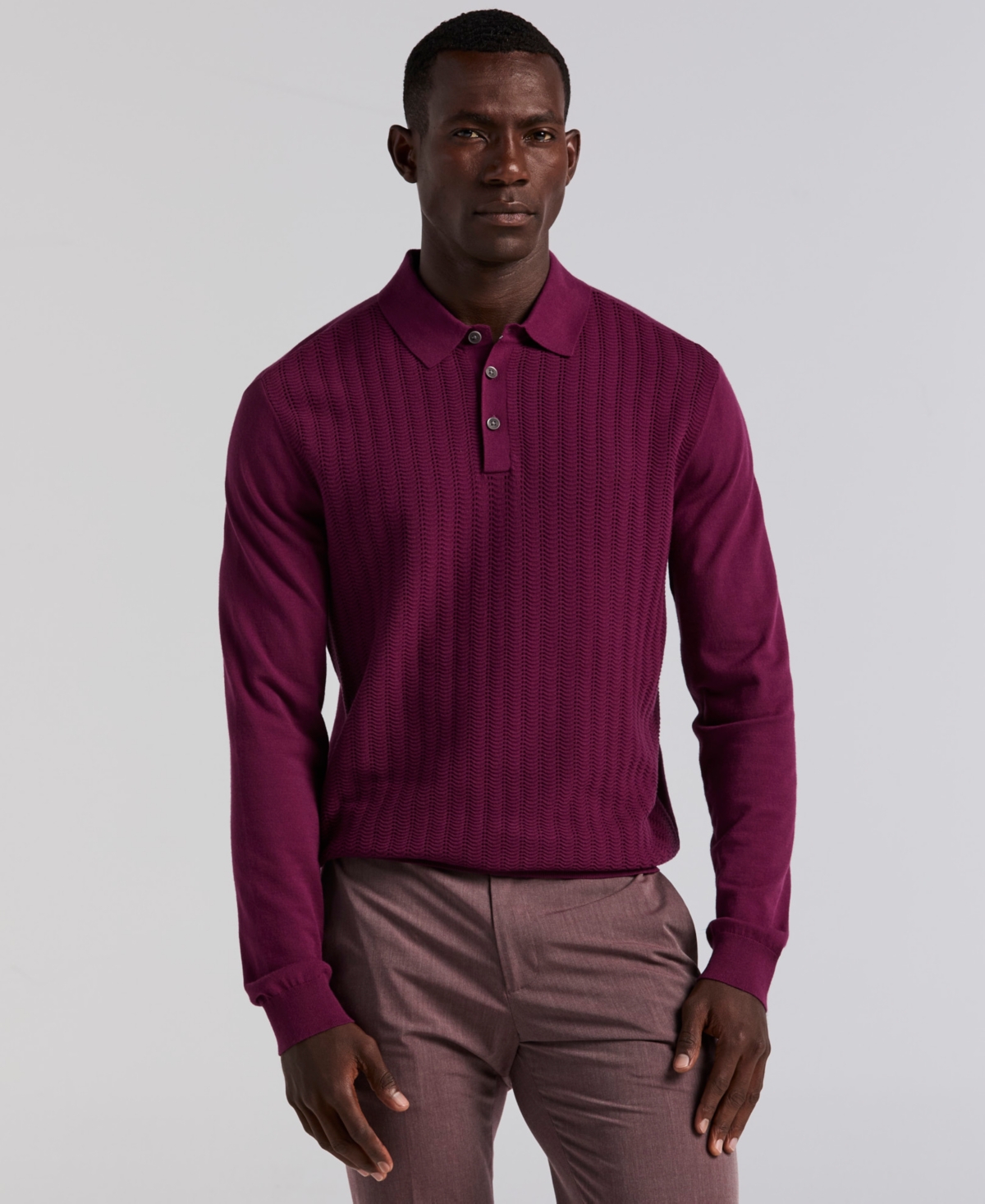 Click here for Perry Ellis Mens Long Sleeve Polo Shirt - Purple prices