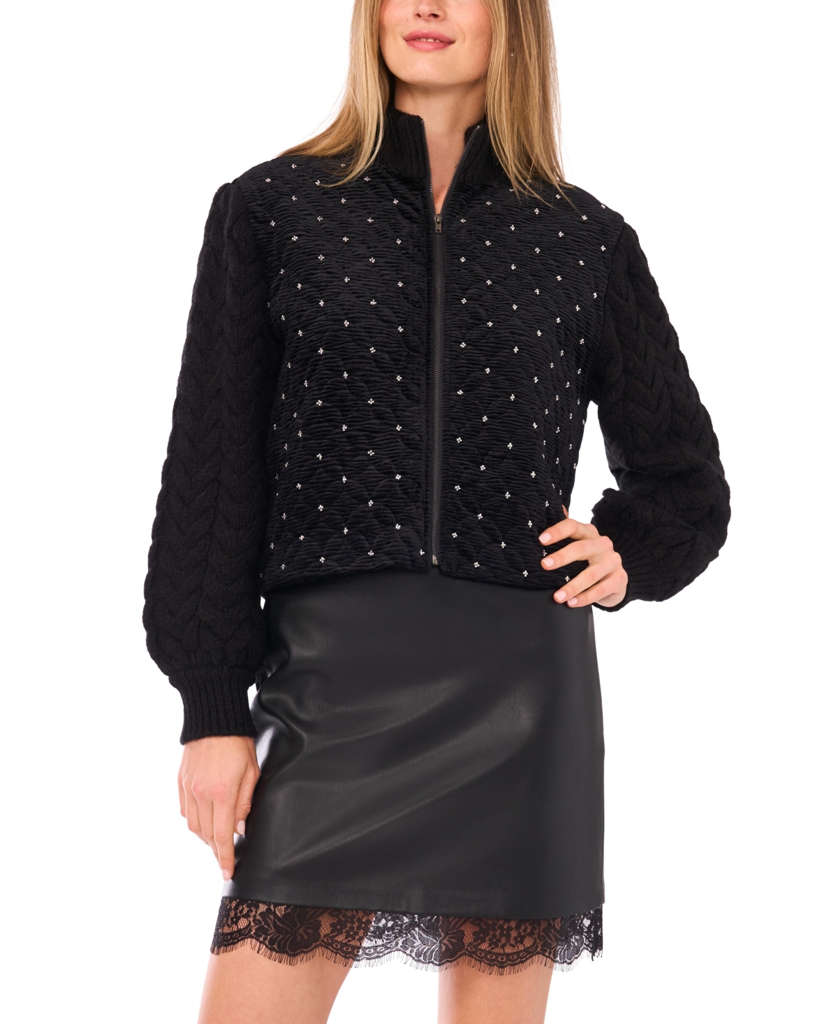 Click here for Vince Camuto Womens Quilted Velvet Long Sleeve Jac... prices