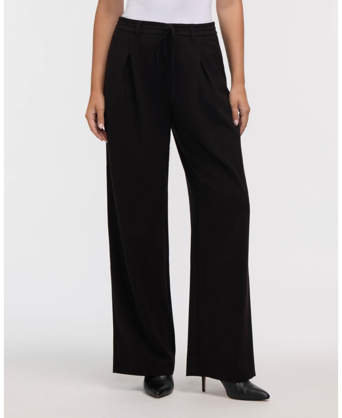 Ellen Tracy Womens Pleated Wide Leg Pant - Black