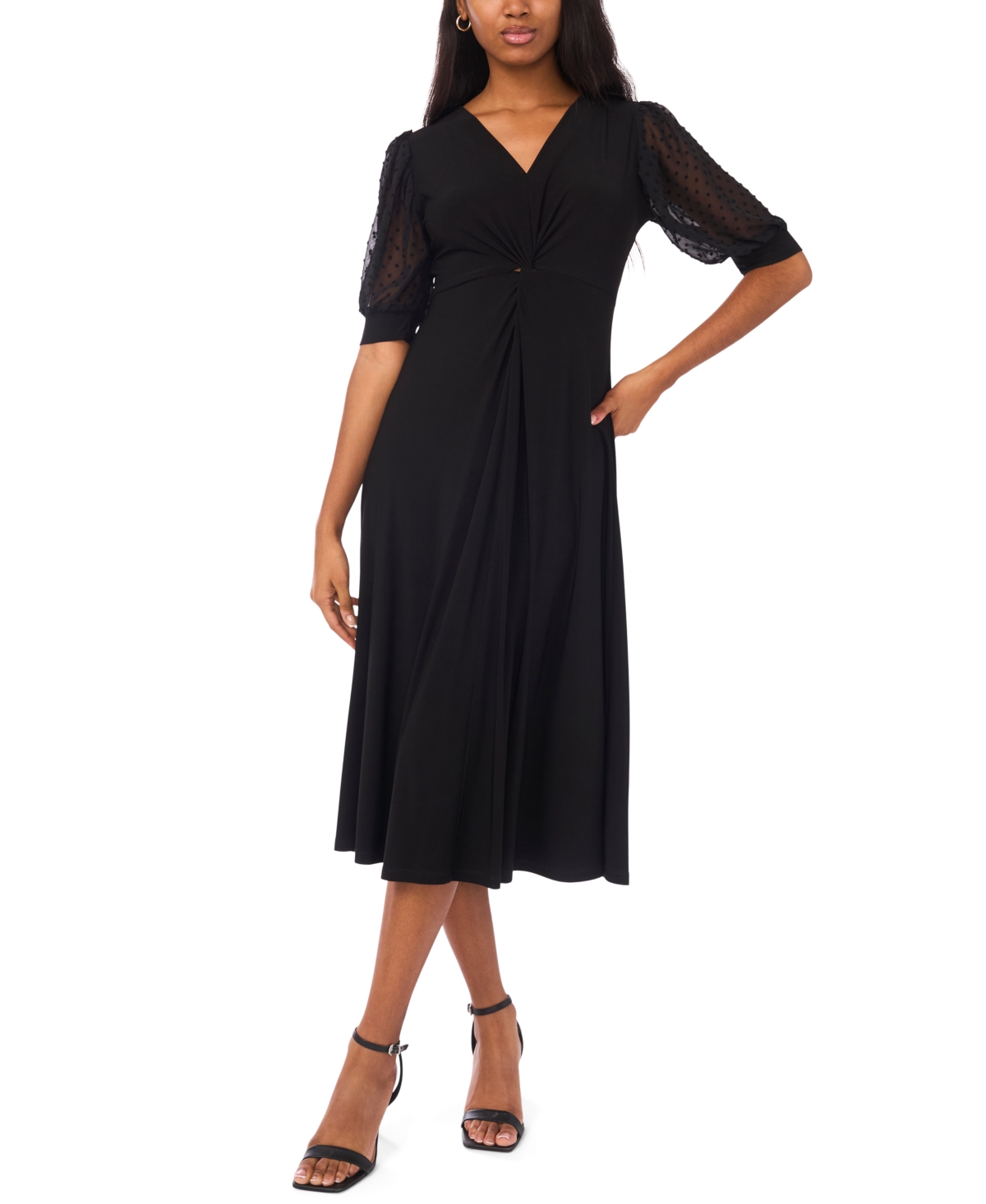 Click here for Msk Womens V-Neck Twist Front Midi Dress - Black prices