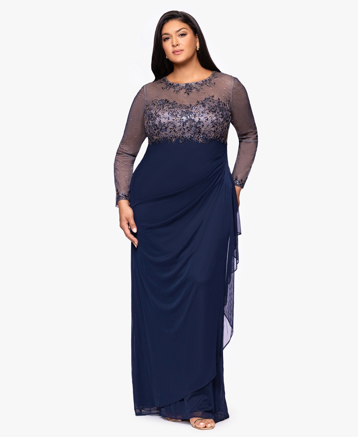 Click here for Xscape Plus Size Embroidered Long Sleeves Dress -... prices