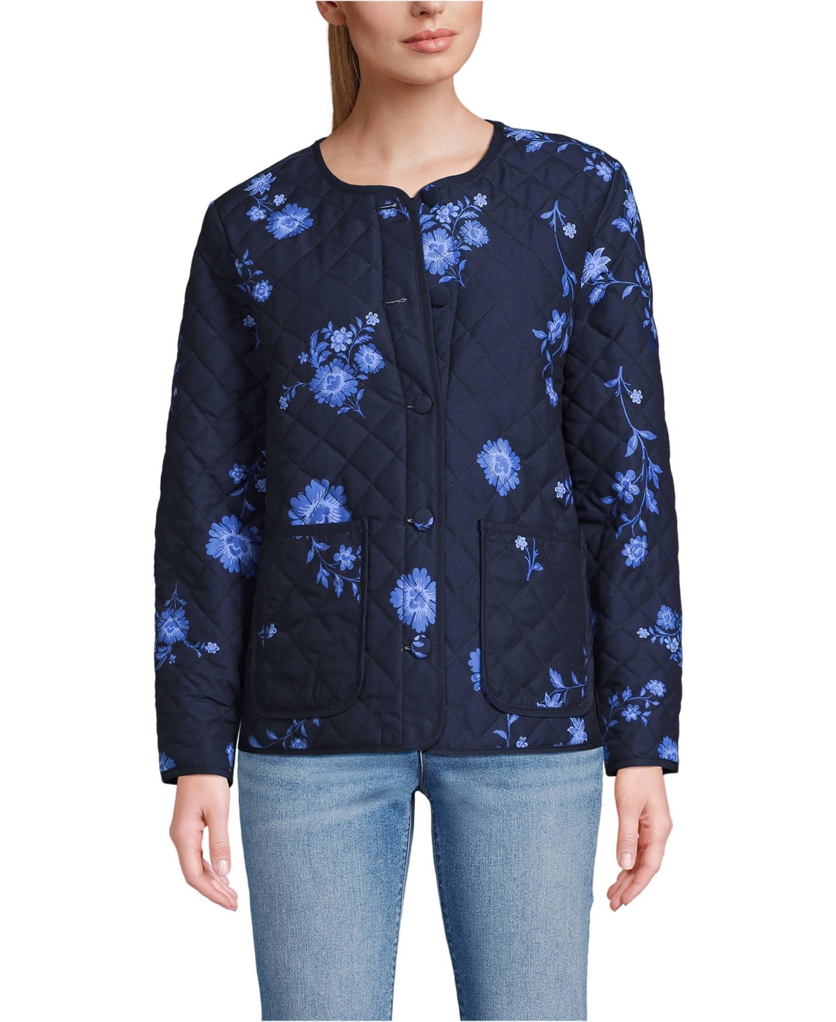 Click here for Lands End Womens Quilted Reversible Jacket - Navy... prices