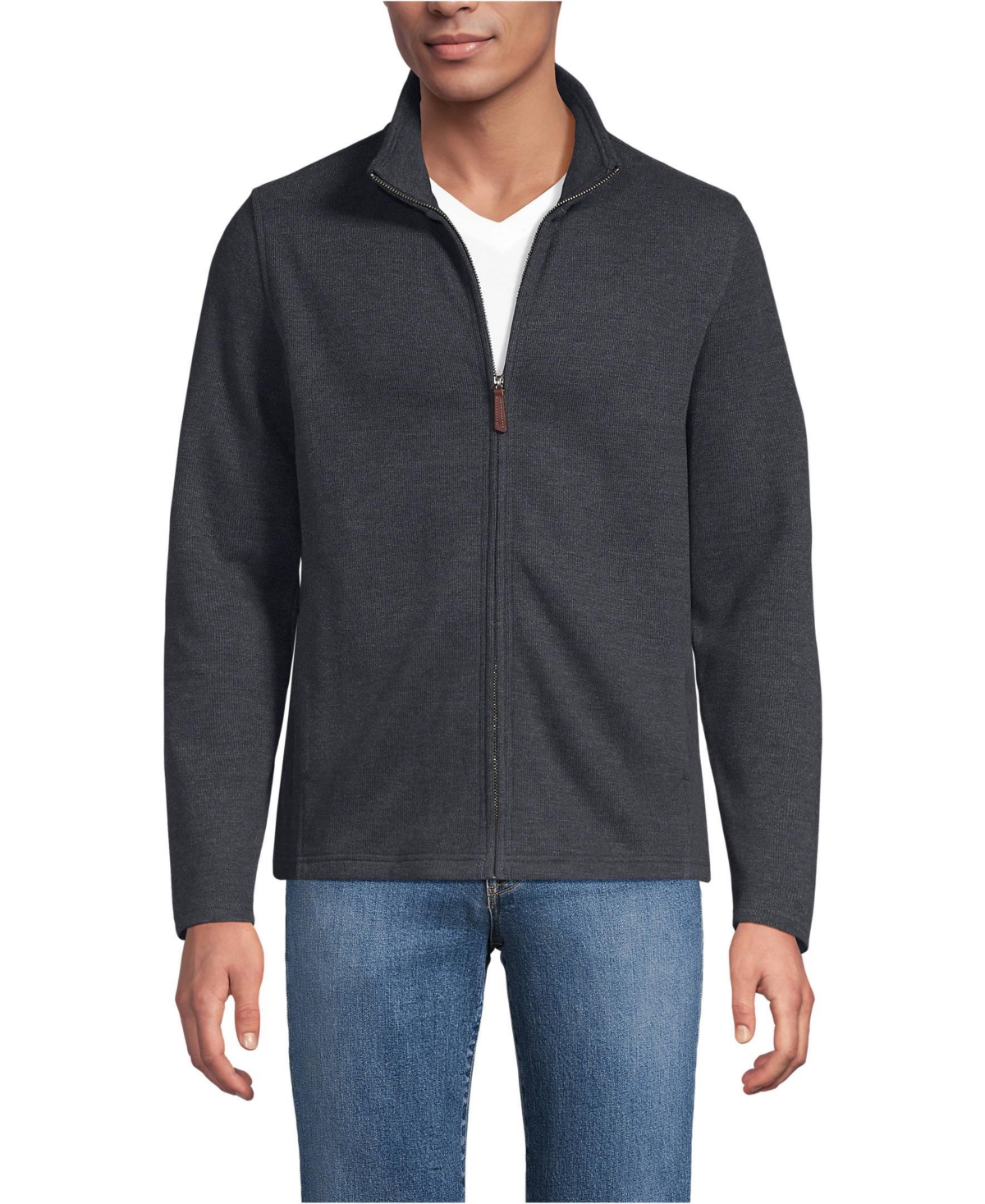 Click here for Lands End Mens Bedford Rib Full Zip - Dark charcoa... prices