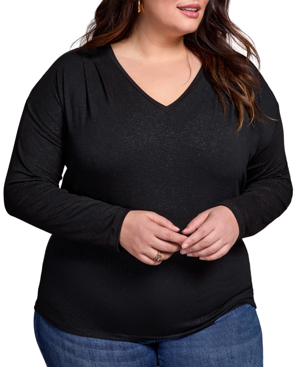 Click here for Tribal Plus Size Soft Shine Effect V-Neck Drop Sho... prices