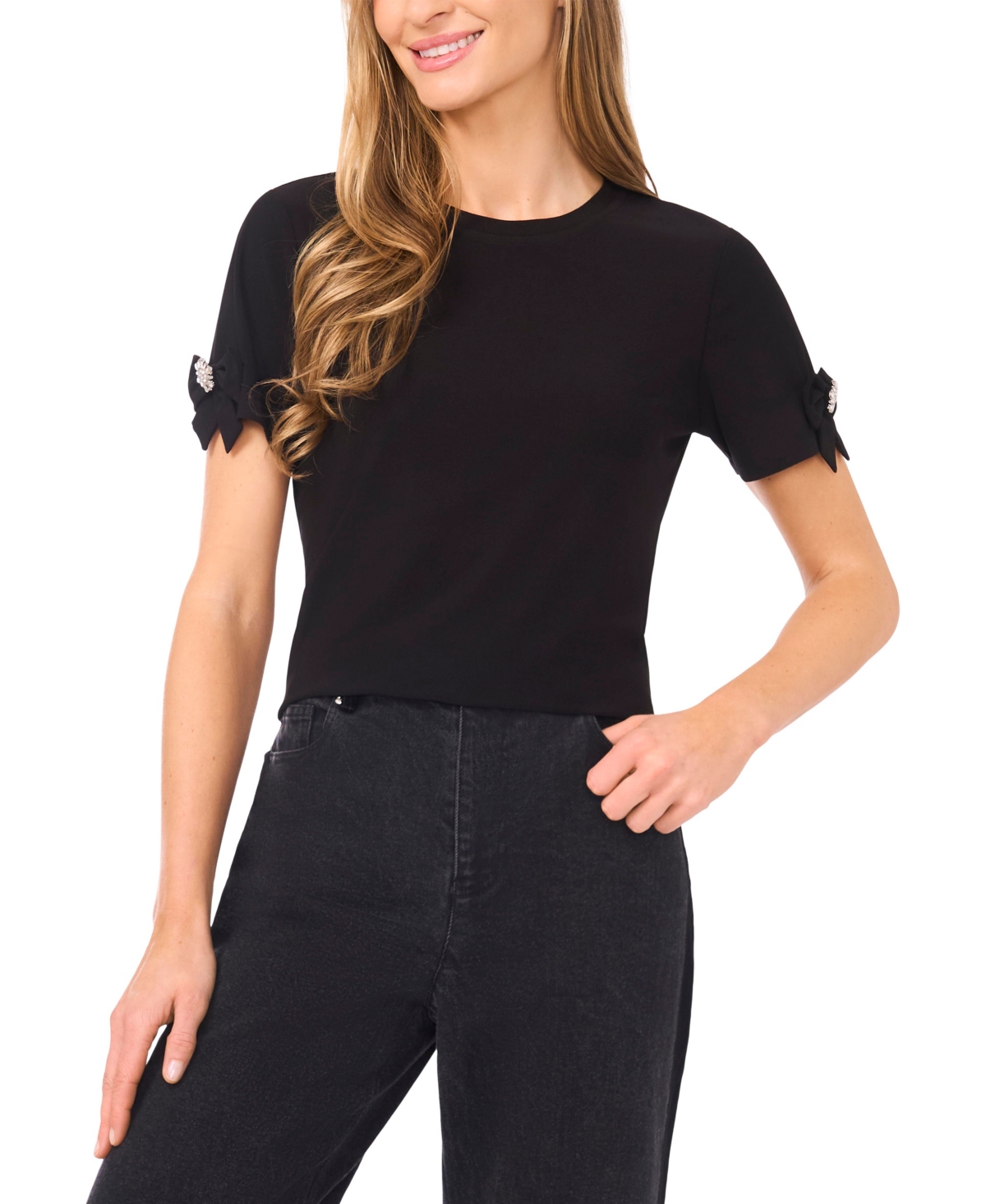 Click here for CeCe Womens Short Sleeve Knit Top - Rich Black prices