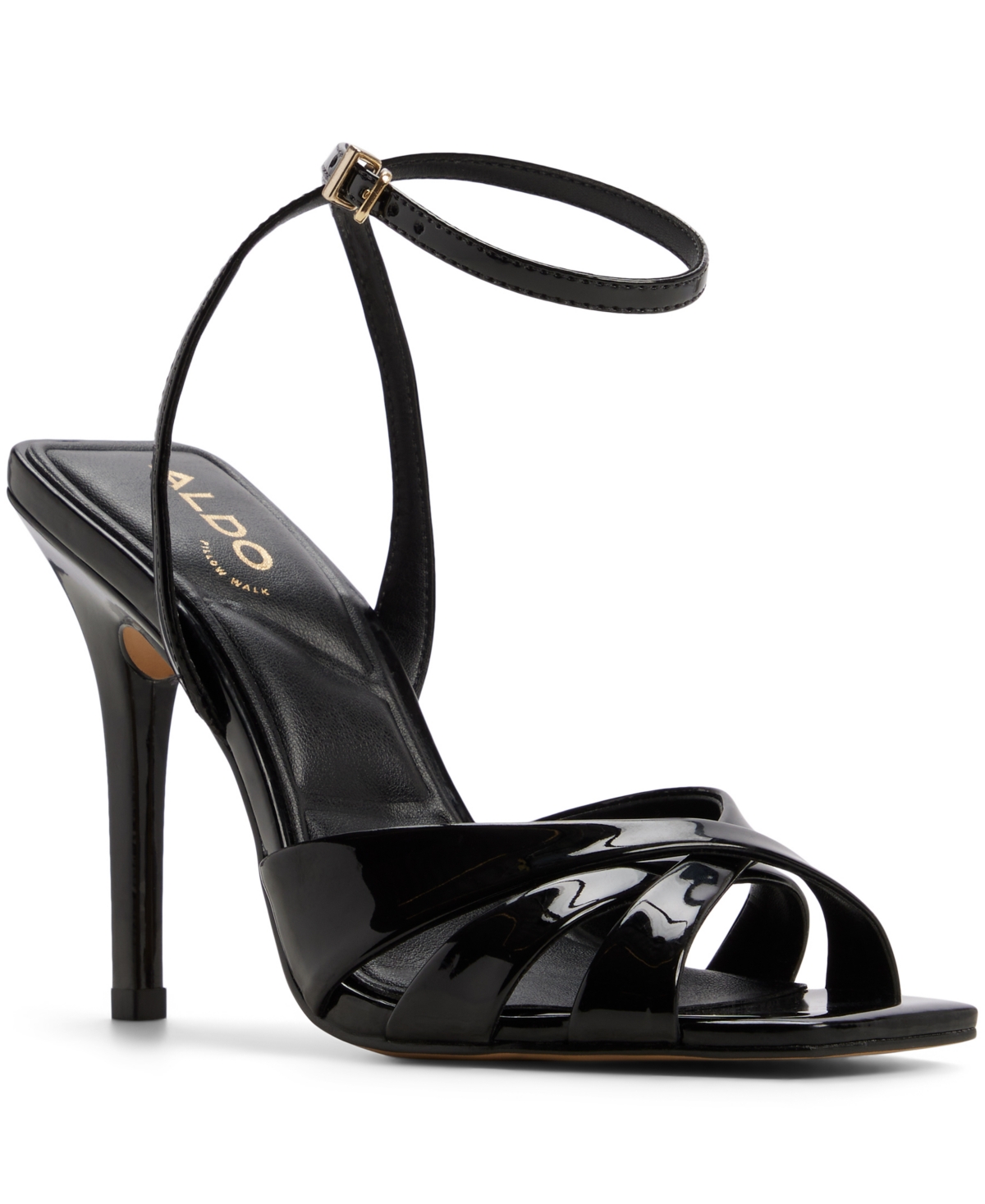 Aldo Womens Meteora Two-Piece Square Toe Dress Sandals - Black Patent