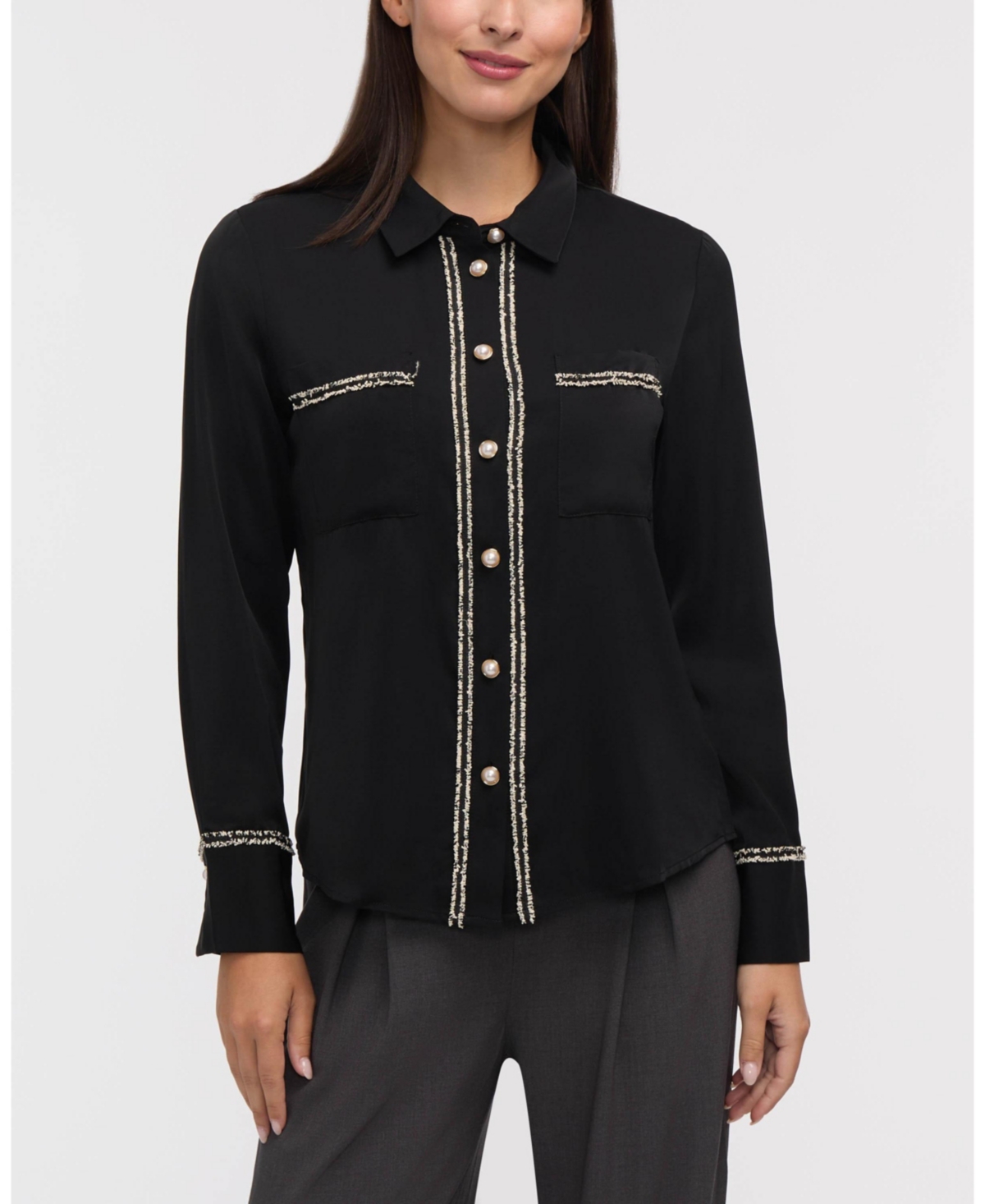 Click here for Ellen Tracy Womens Button Front Blouse with Tweed... prices