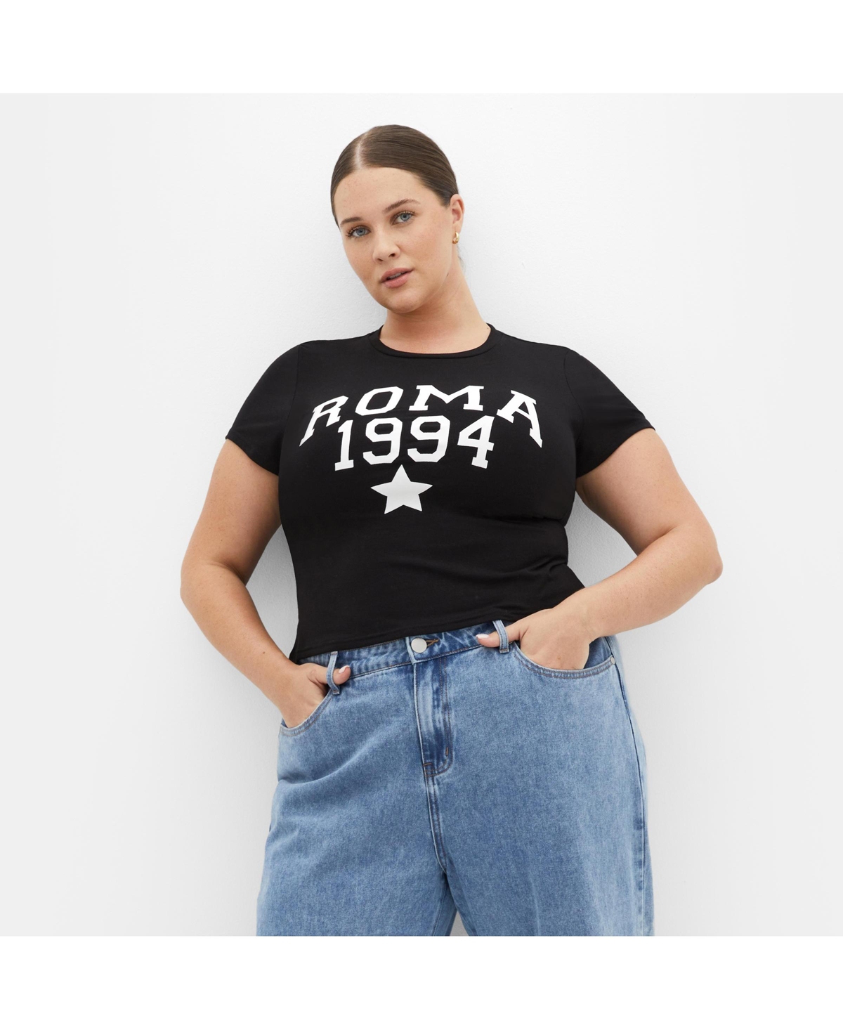 Click here for City Chic Plus Size Micro Print Tee - Black prices