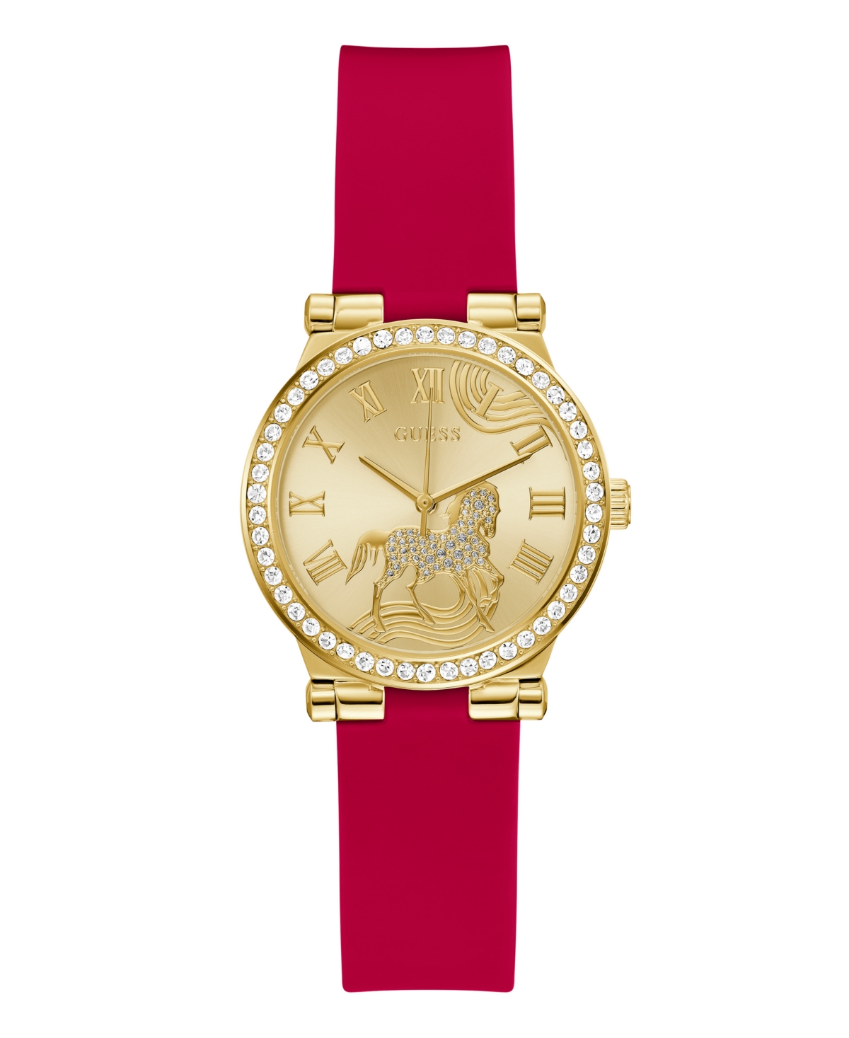Click here for Guess Womens Gold-Tone Red Silicone Analog Watch... prices
