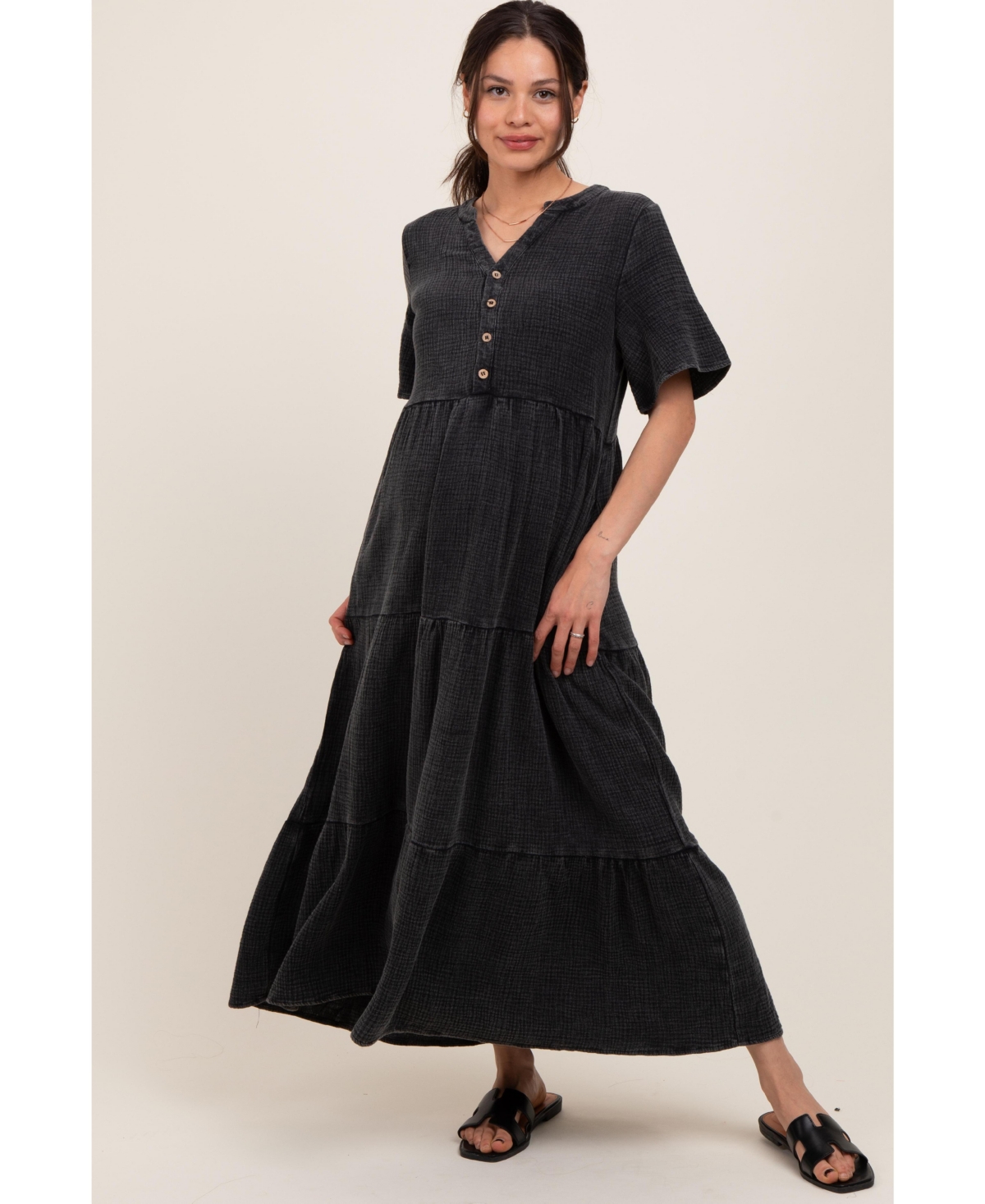 Click here for Pinkblush Maternity Black Button Front Tiered Maxi... prices