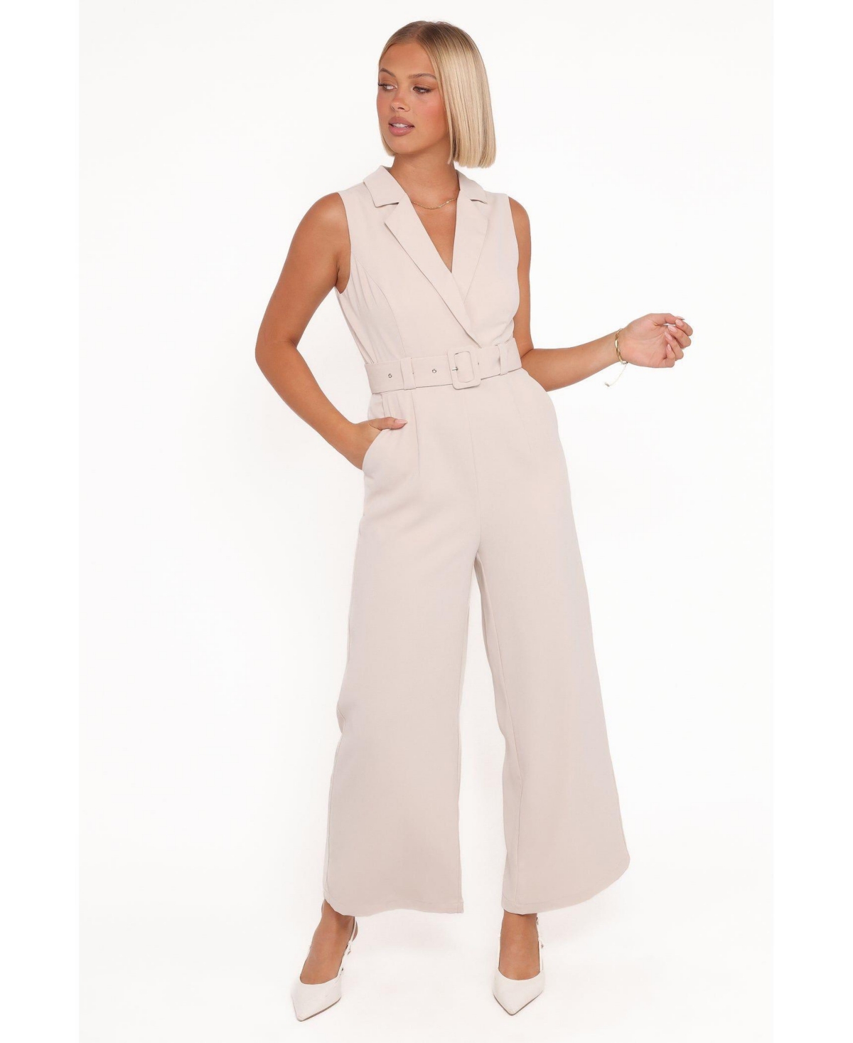 Click here for Petal and Pup Womens Sienna Belted Jumpsuit - Beig... prices
