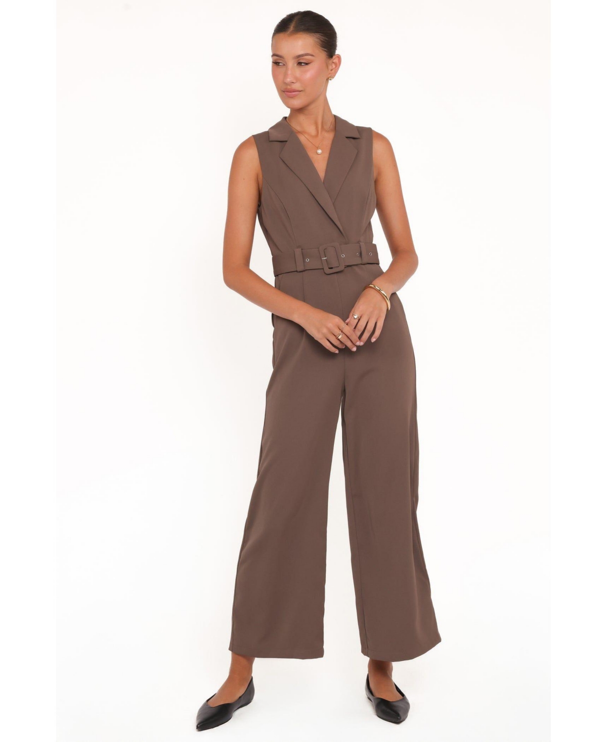 Click here for Petal and Pup Womens Sienna Belted Jumpsuit - Beig... prices