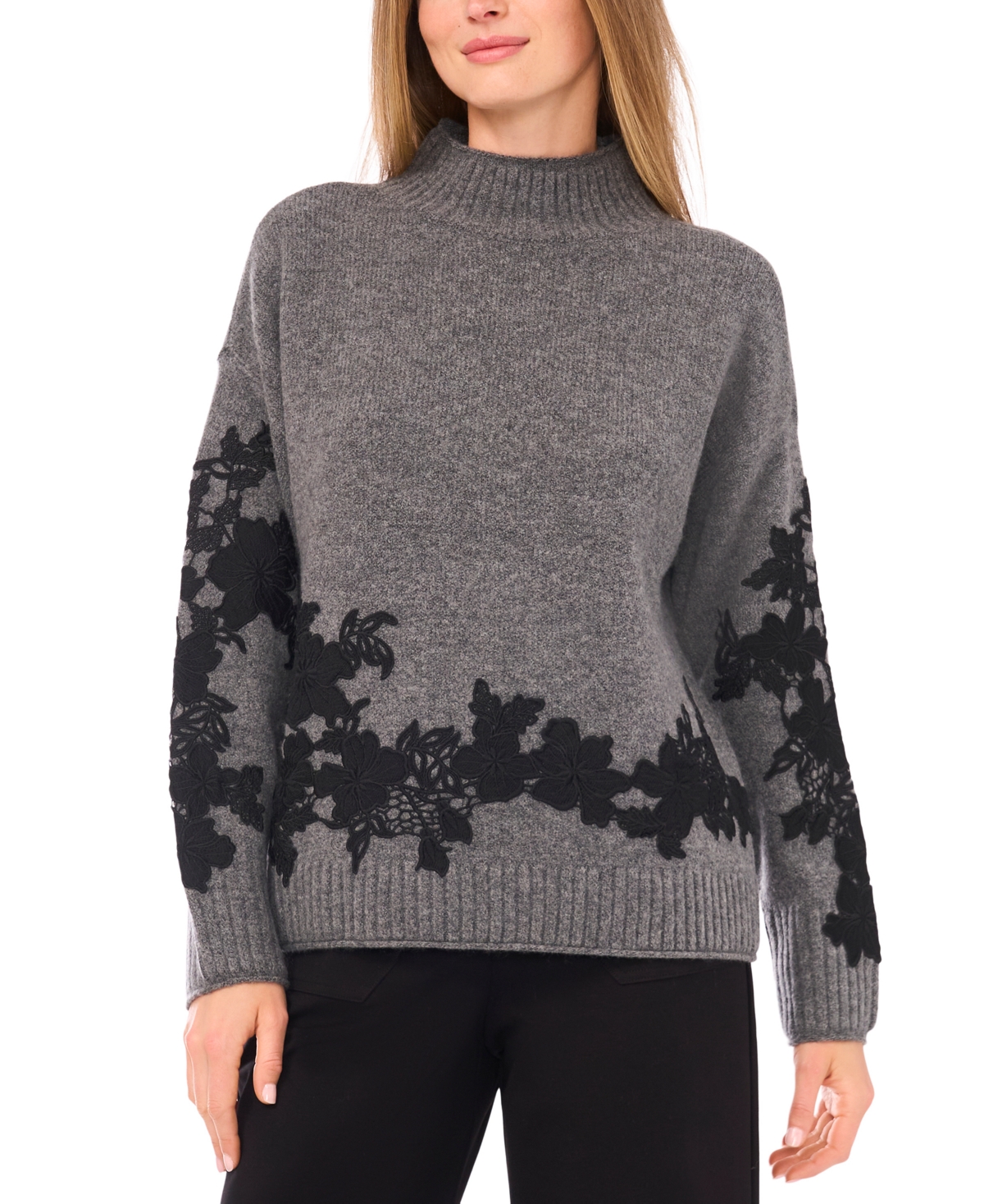 Click here for Vince Camuto Womens Floral Embellished Mock Neck S... prices