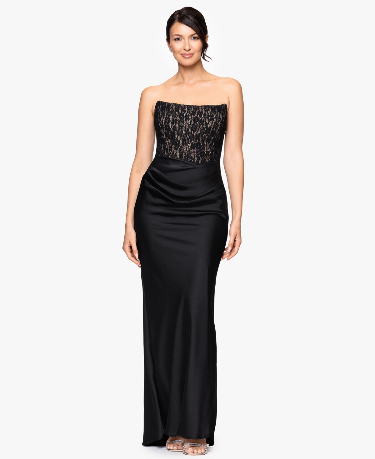 Click here for Betsy & Adam Womens Strapless Lace Top Gown - Blac... prices