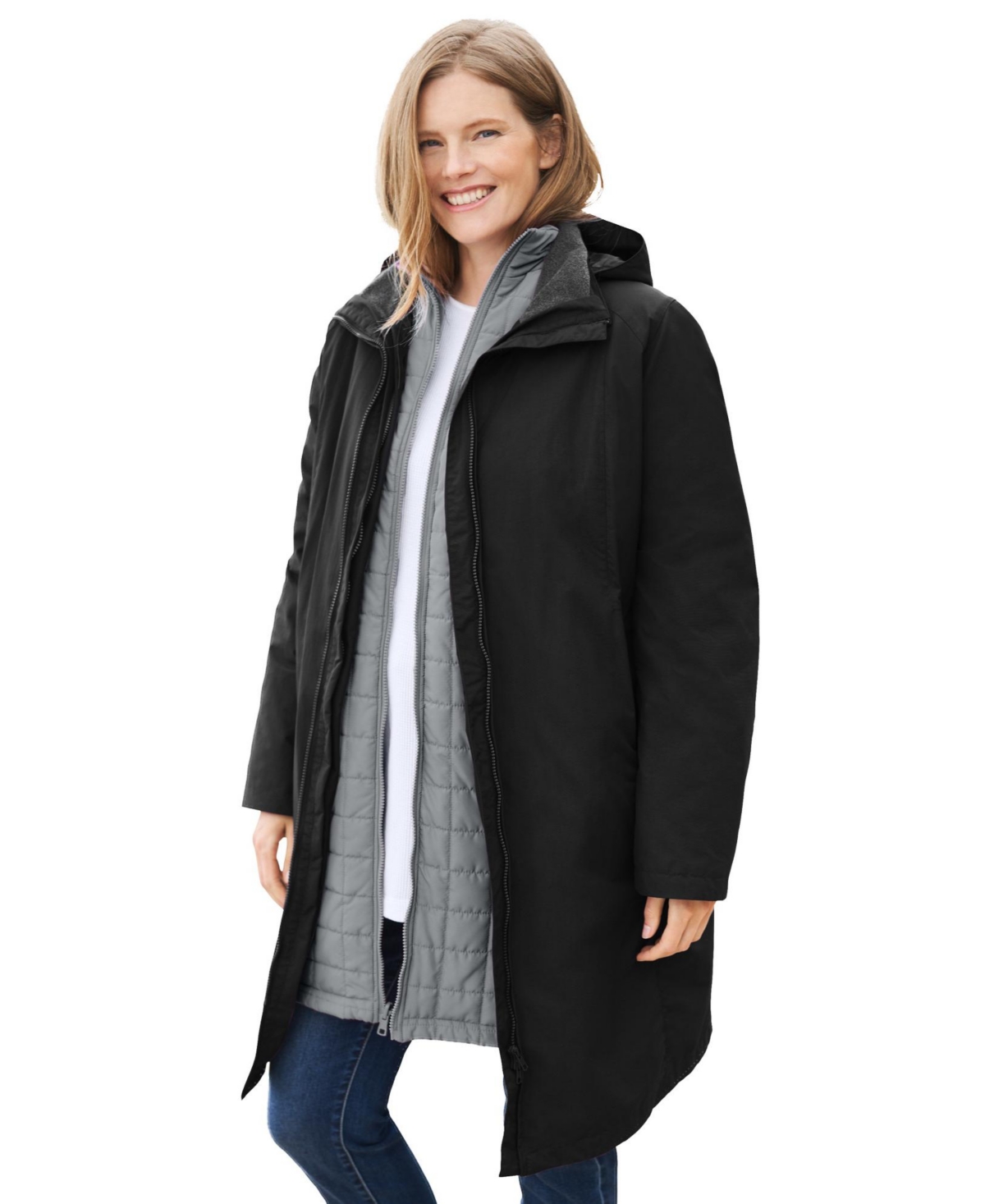 Click here for Woman Within Womens Within 3-In-1 Hooded Taslon Ja... prices
