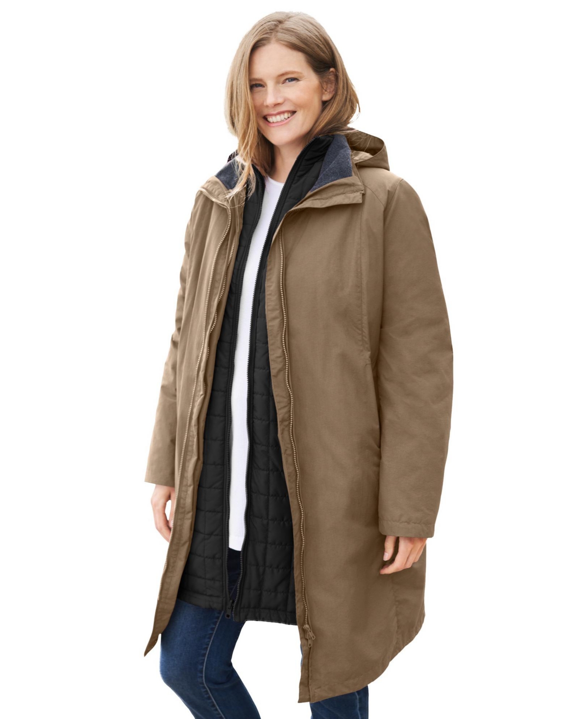 Click here for Woman Within Womens Within 3-In-1 Hooded Taslon Ja... prices