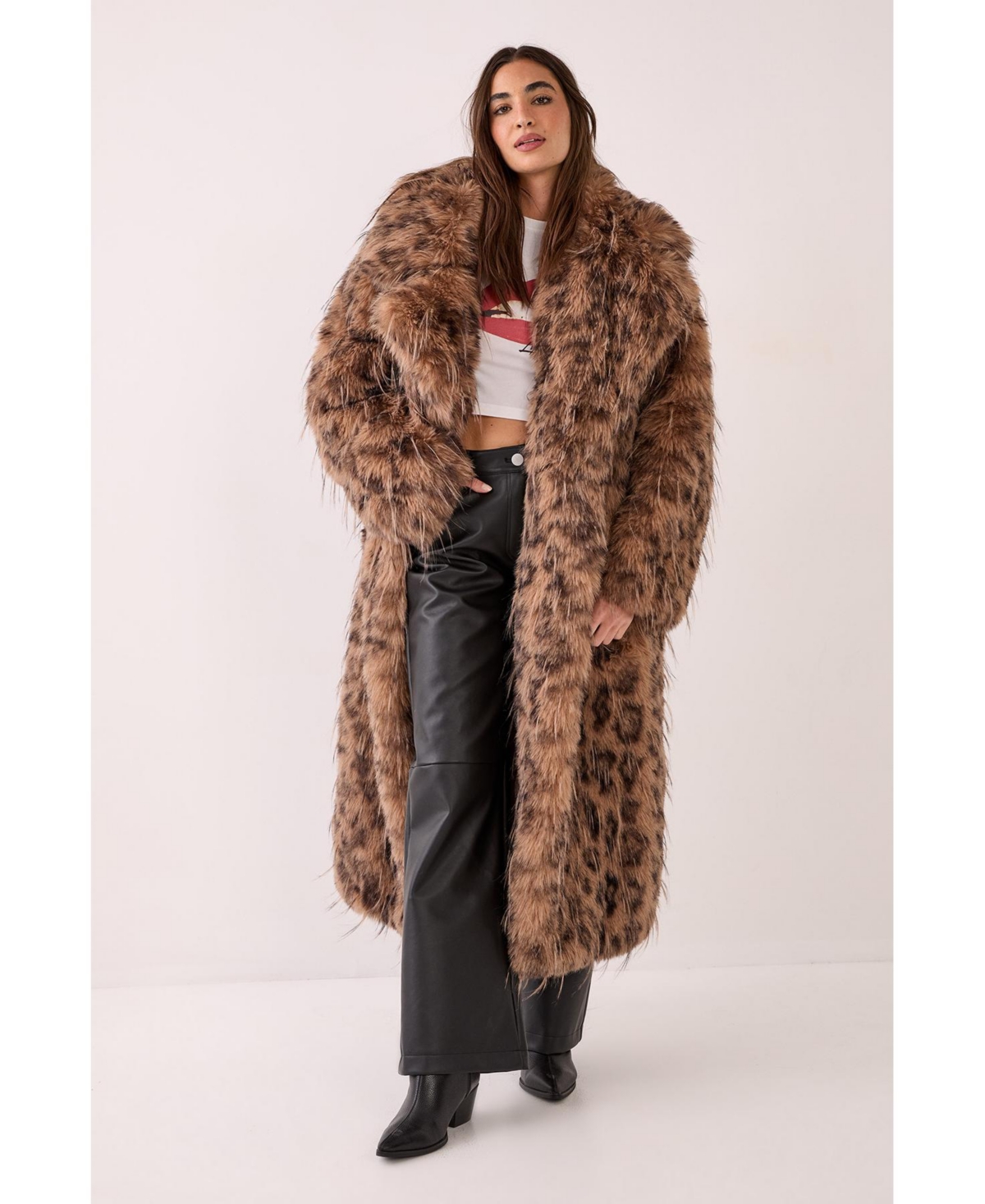 Click here for Nasty Gal Faux Fur Longline Coat - Brown prices