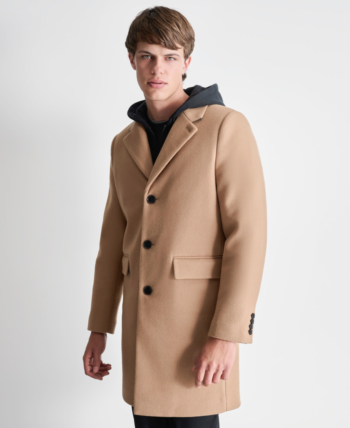 Click here for Dkny Mens Removable Hood Notch-Lapel Coat - Camel prices