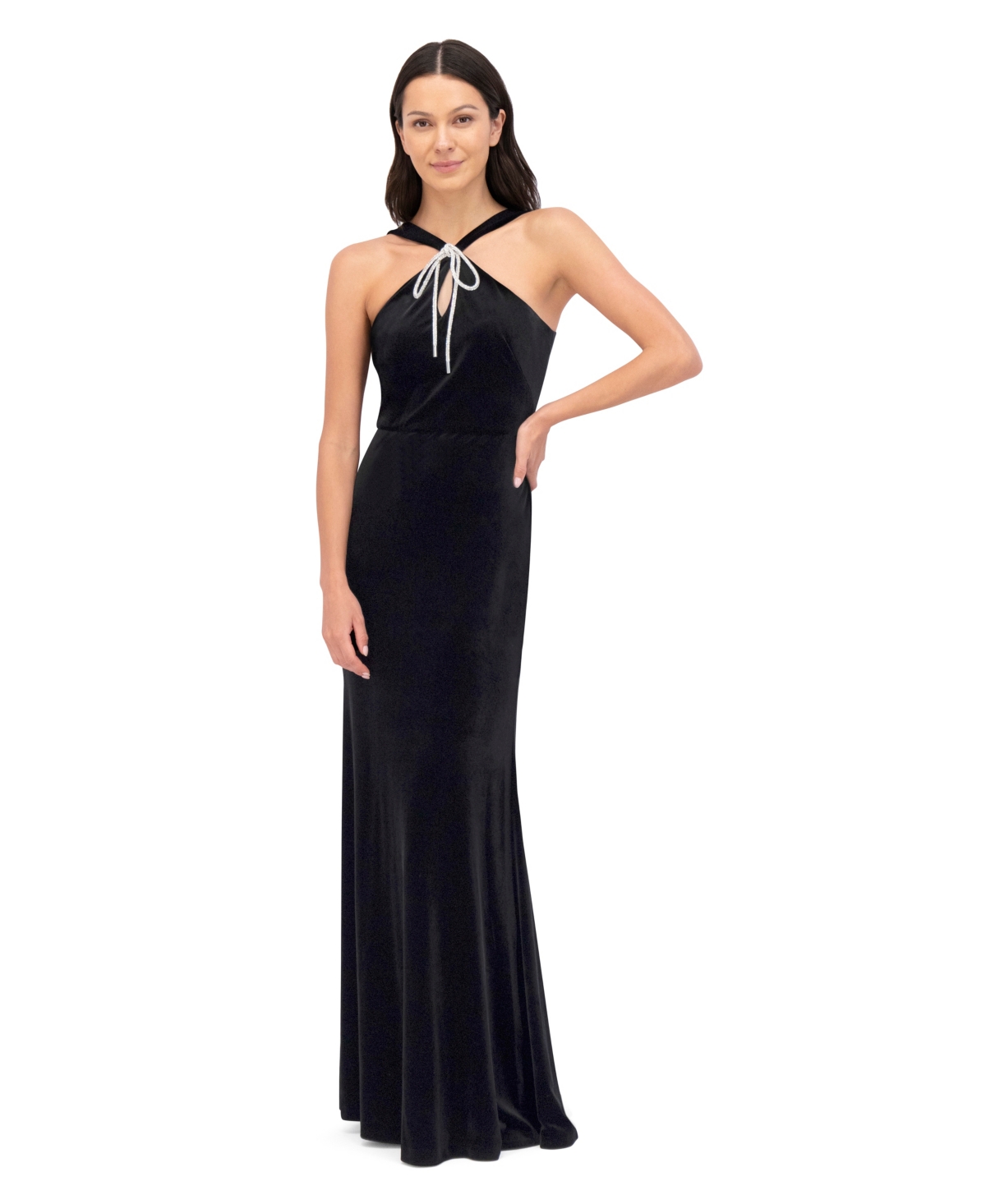 Click here for Eliza J Petite Velvet Halter Neck Gown Dress - Bla... prices