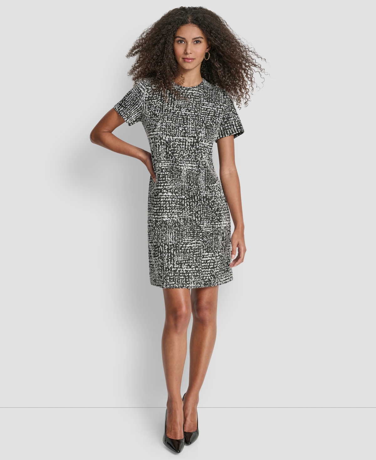 Click here for Dkny Womens Short Sleeve Crewneck Shift Dress - Bl... prices