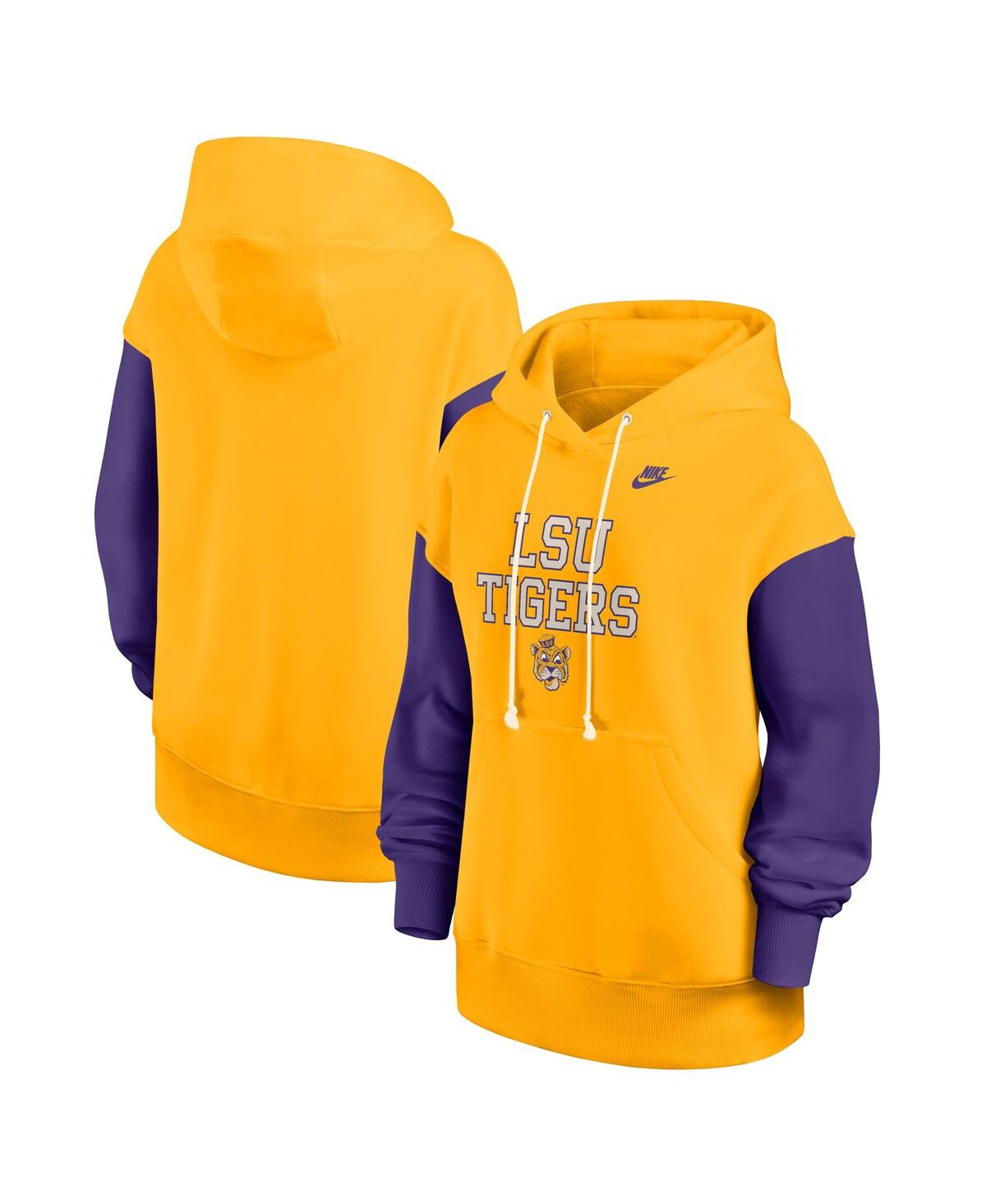 Nike Womens Gold/Purple Lsu Tigers Oversized Legacy Phoenix Pullover Hoodie - Gold  Purple