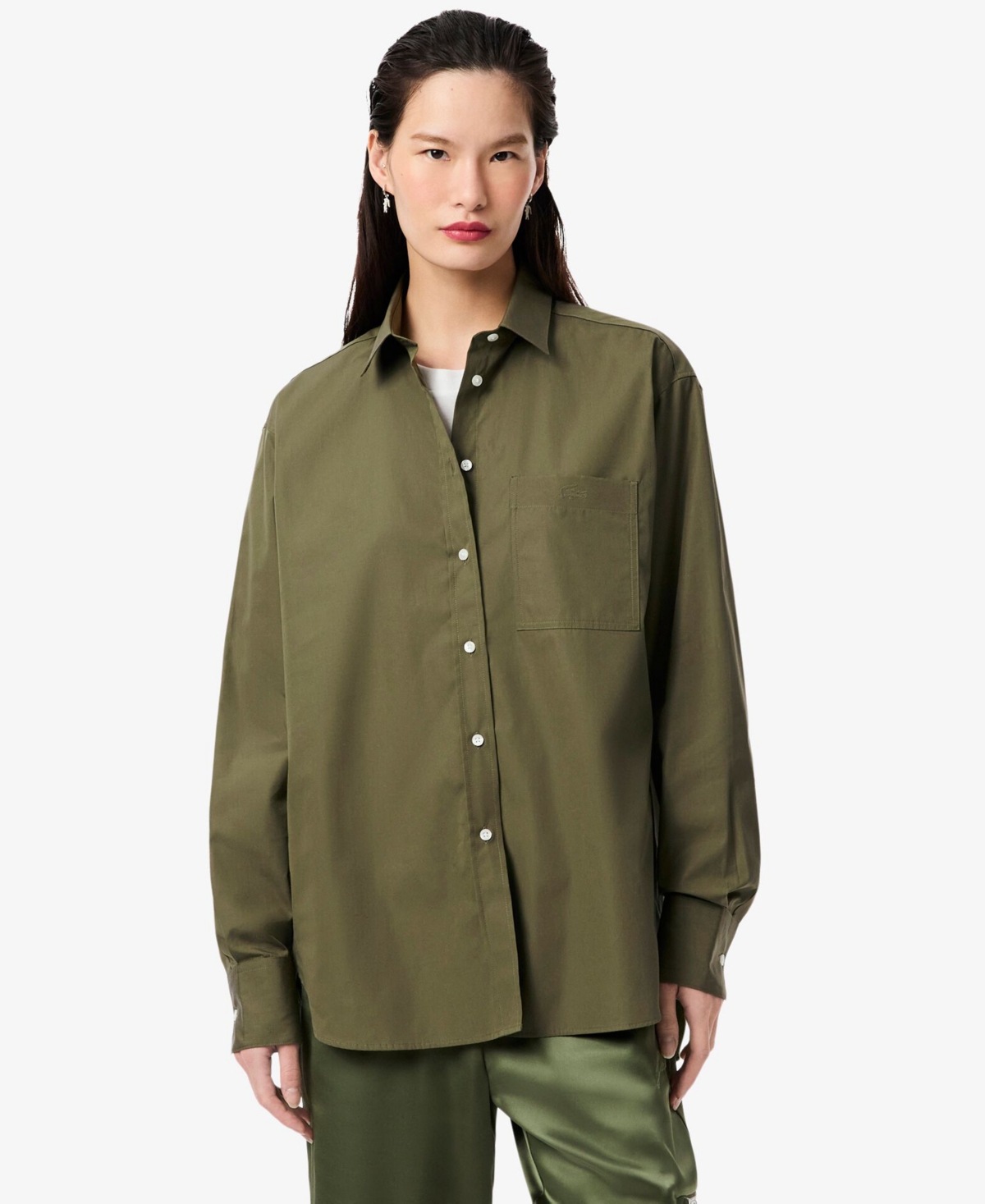 Click here for Lacoste Usa Womens Striped Oversized Shirt - Green prices