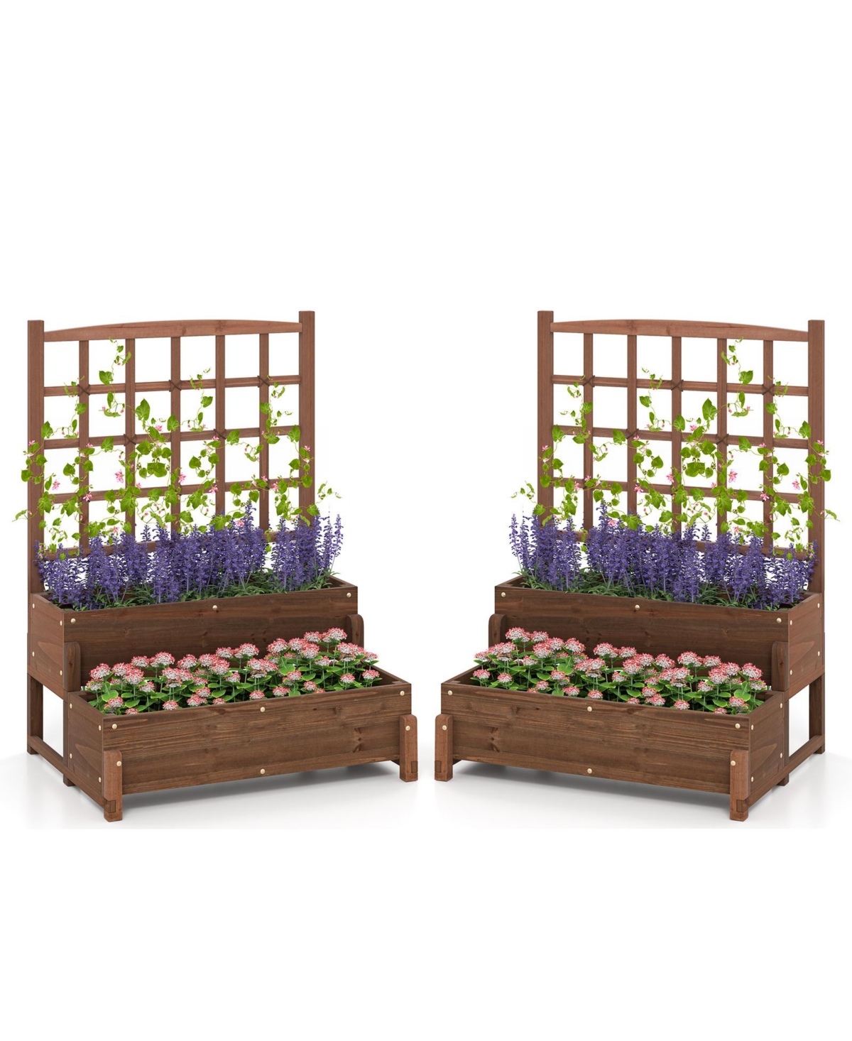 Click here for Gymax 2PCS Raised Garden Bed w/Trellis Drainage Ho... prices