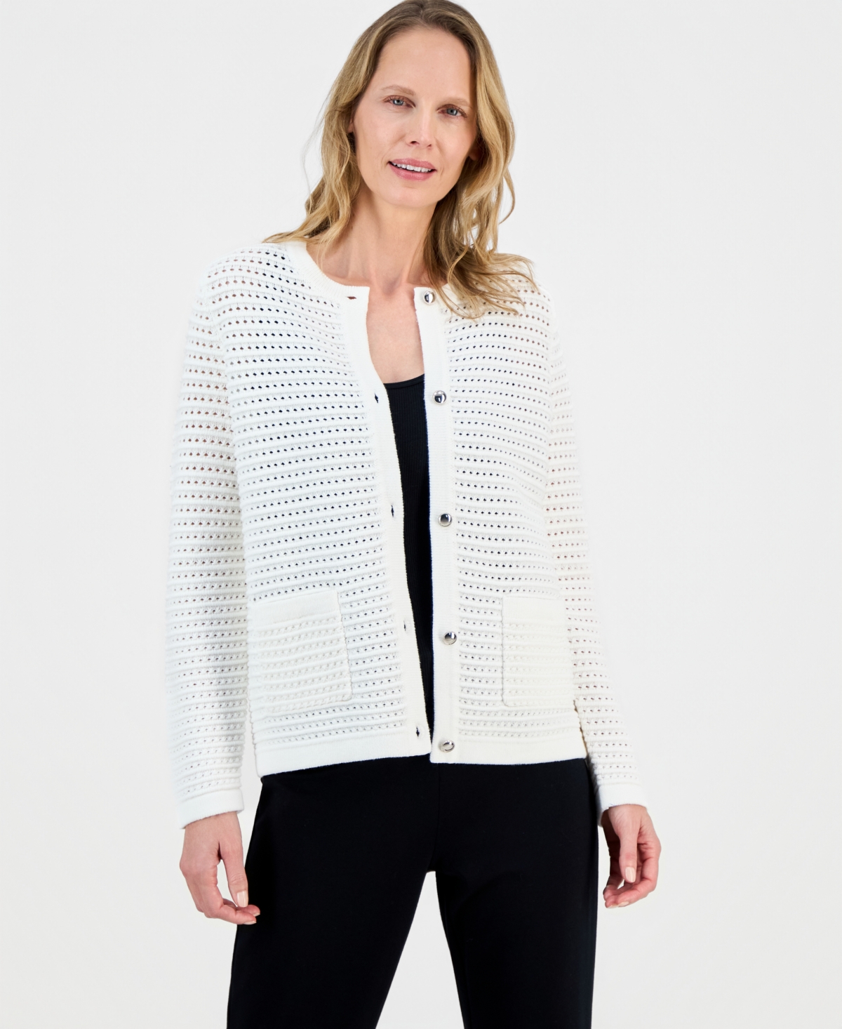 Click here for Kasper Womens Textured-Stitch Button-Front Cardiga... prices