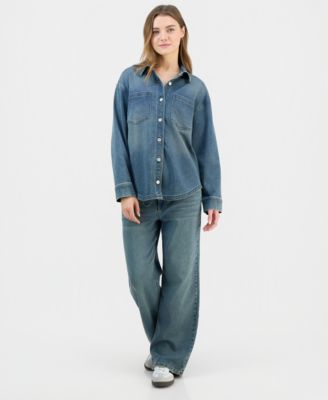 Click here for Indigo Rein Juniors Denim Button Up Shirt Wide Leg... prices
