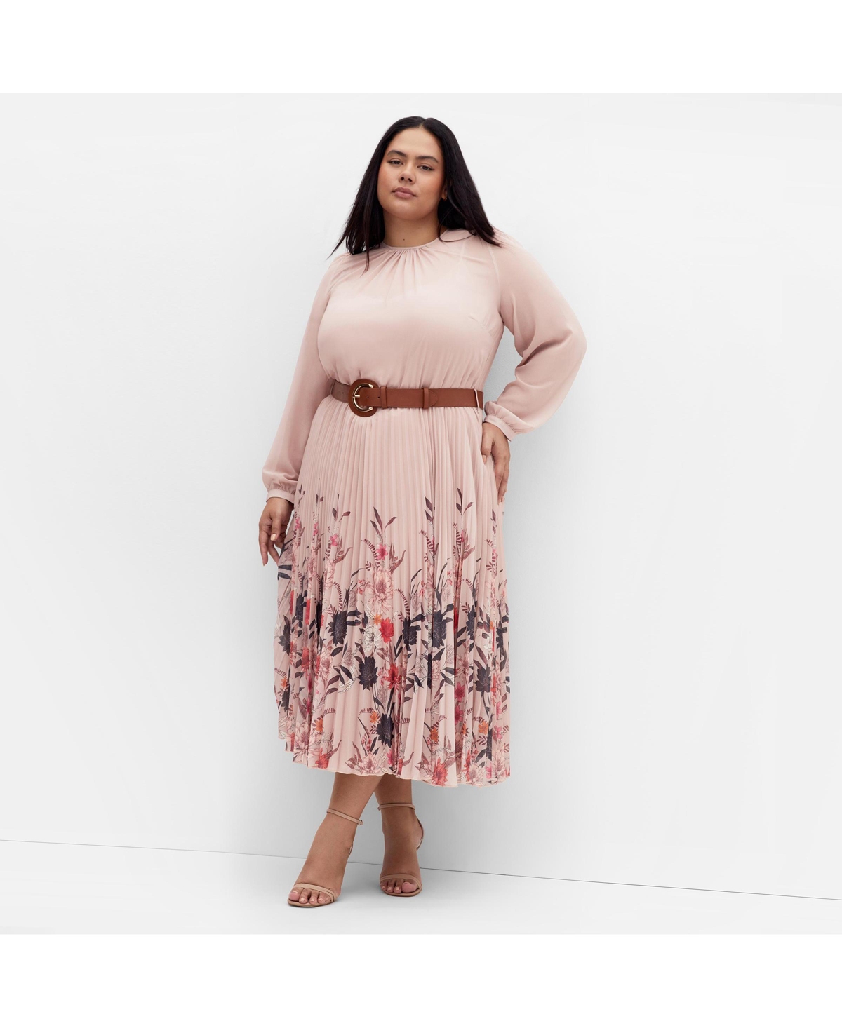 Click here for City Chic Womens Love Pleat Border Dress - Buff prices