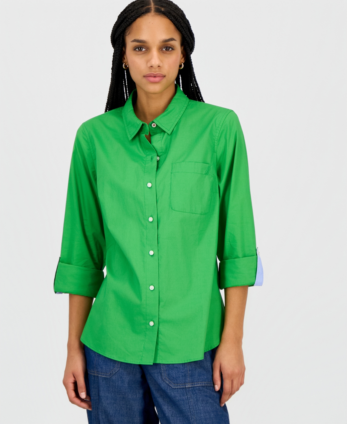 Click here for Nautica Jeans Womens Roll-Tab Button-Front Shirt -... prices