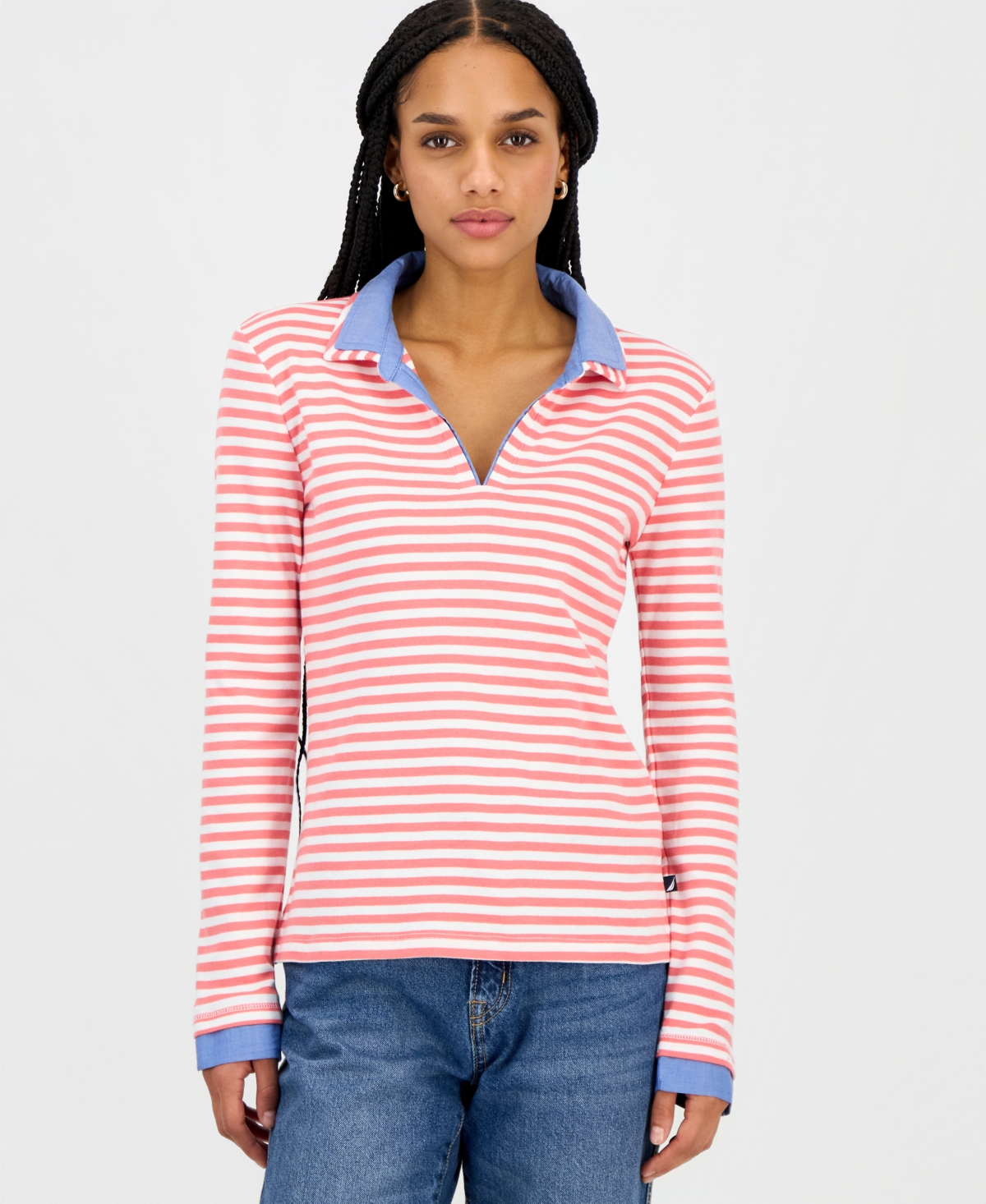 Click here for Nautica Womens Striped Double Collar Long Sleeve C... prices