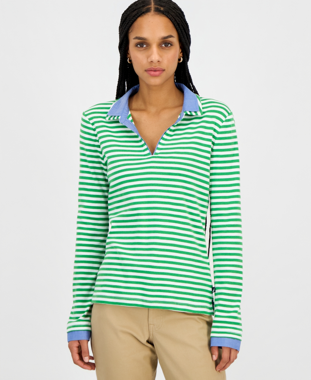 Click here for Nautica Womens Striped Double Collar Long Sleeve C... prices
