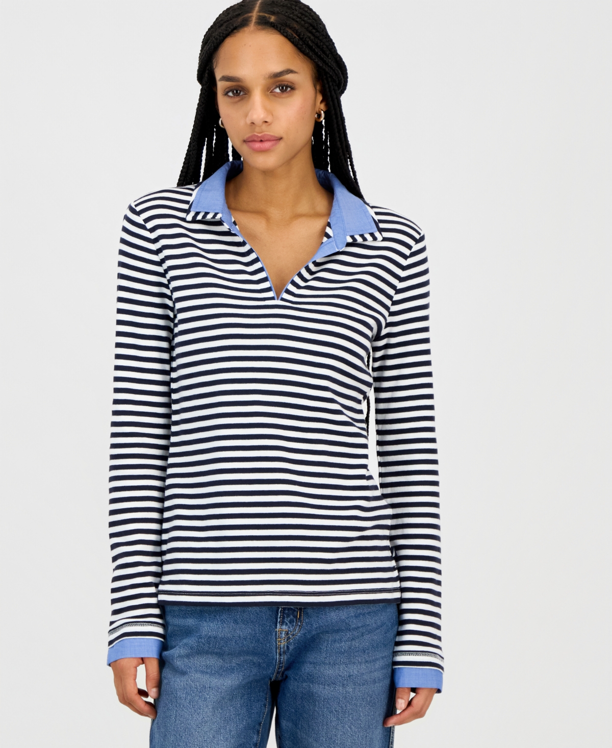 Click here for Nautica Womens Striped Double Collar Long Sleeve C... prices