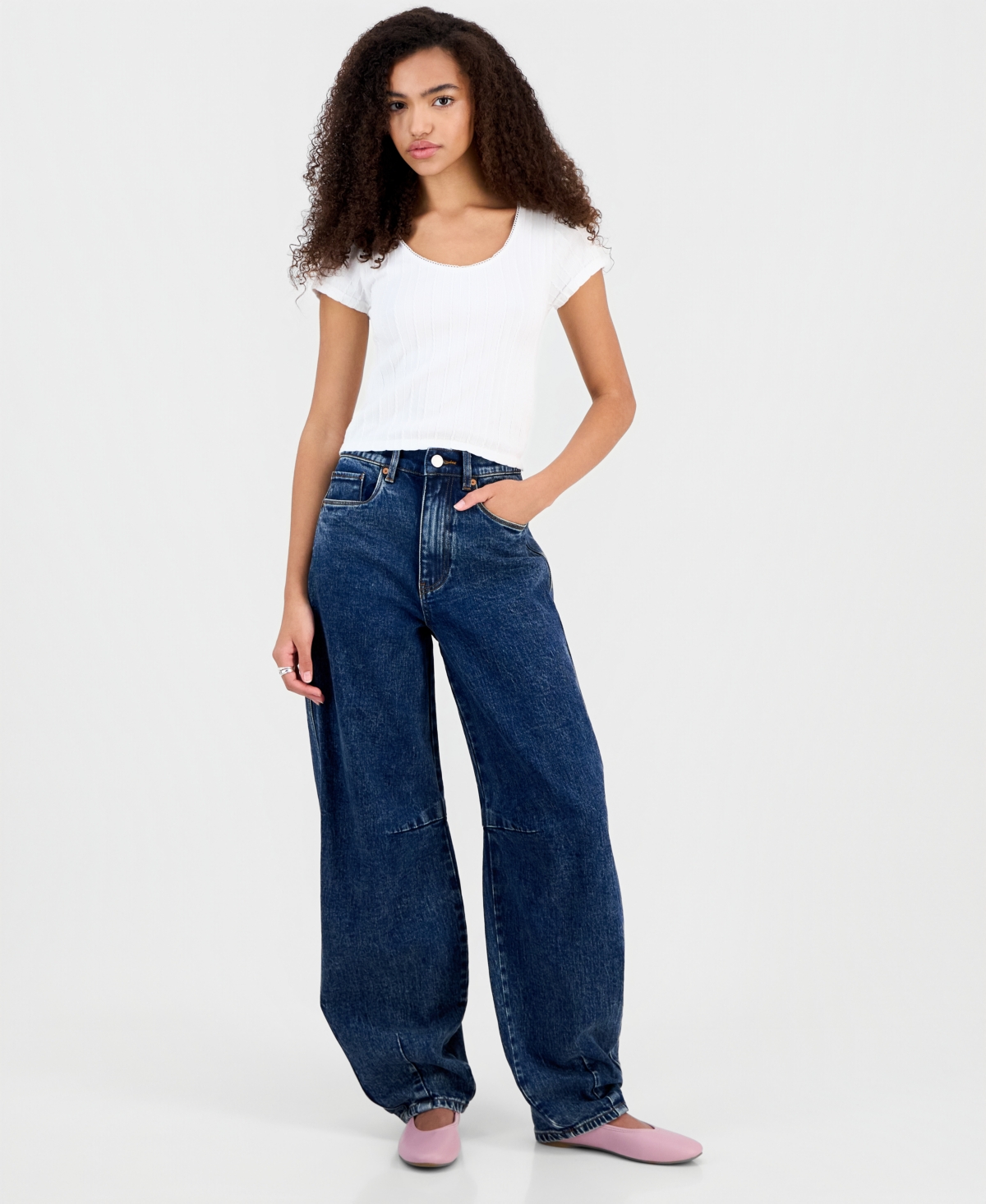 Click here for Blank Nyc Womens Barrel-Leg High-Rise Jeans - Mone... prices