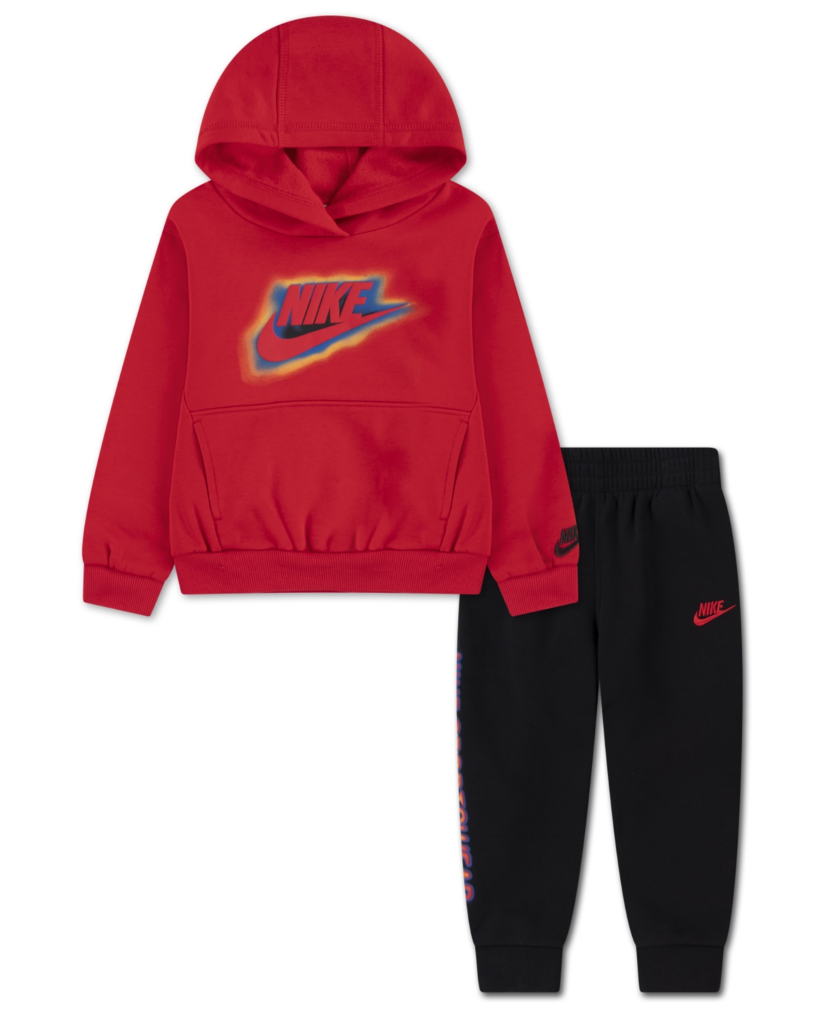 Nike Boys Toddler 2T-4T 2-Piece Sportswear Glow With Me Lightweight Fleece Hoodie and Pants Set - Black  Red