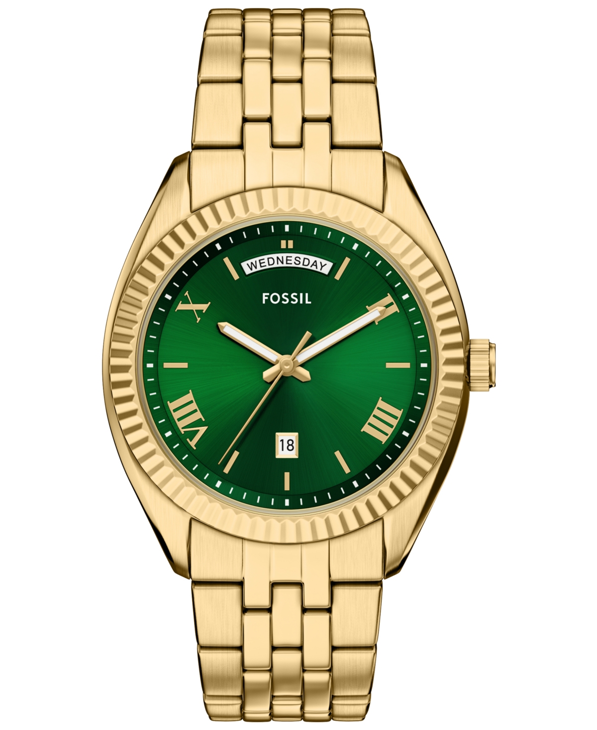 Click here for Fossil Mens Campbell Three-Hand Day-Date Gold-Tone... prices