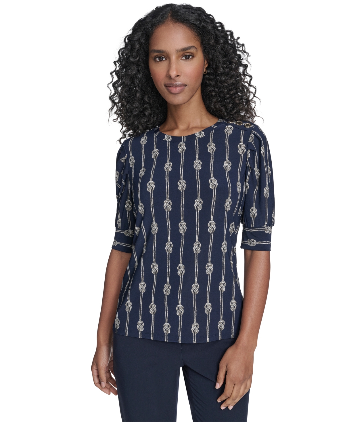 Click here for Tommy Hilfiger Womens Rope Knot Short Sleeve Crewn... prices