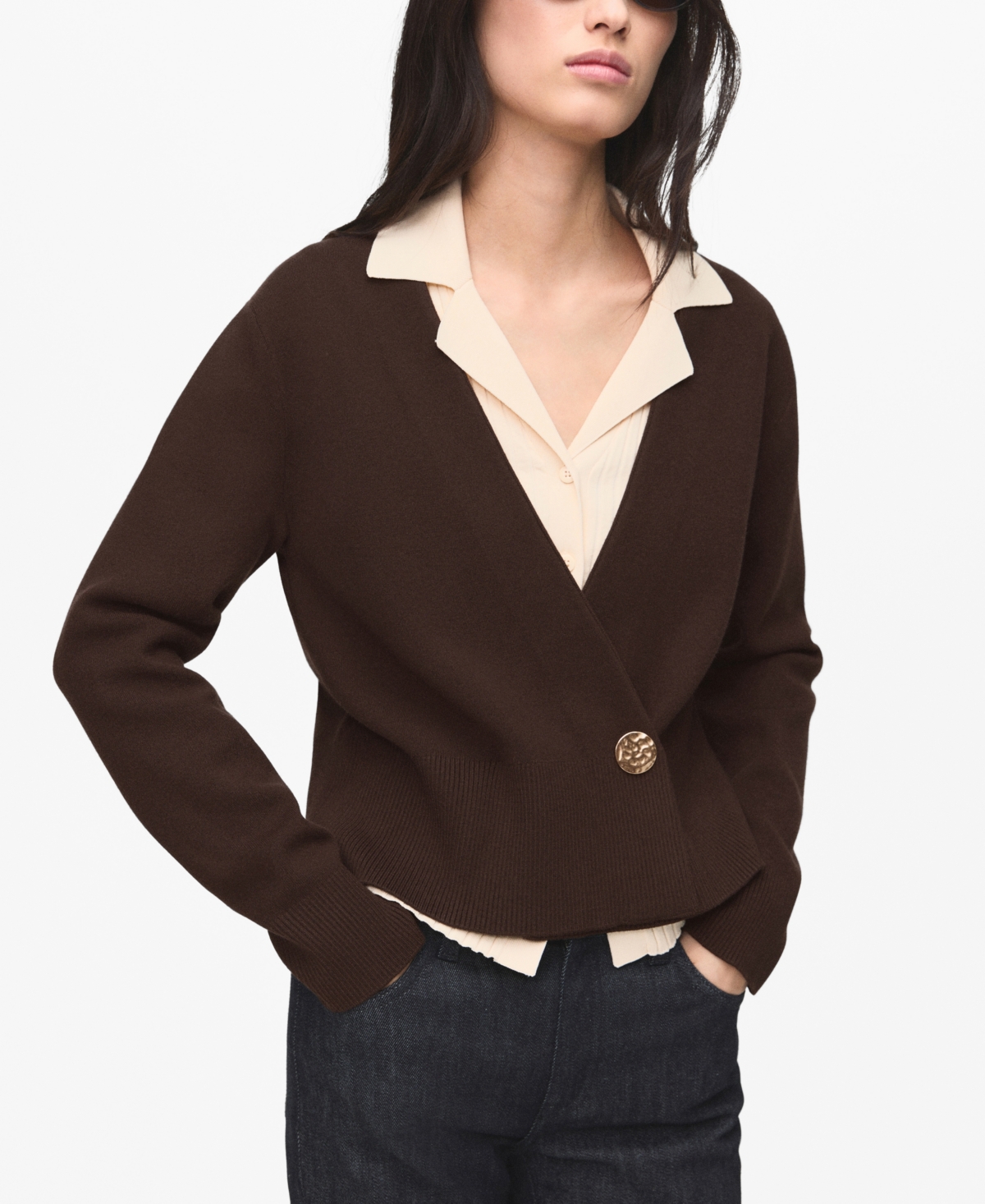Click here for Mango Womens Jewel Button Cross-Over Cardigan - Ch... prices